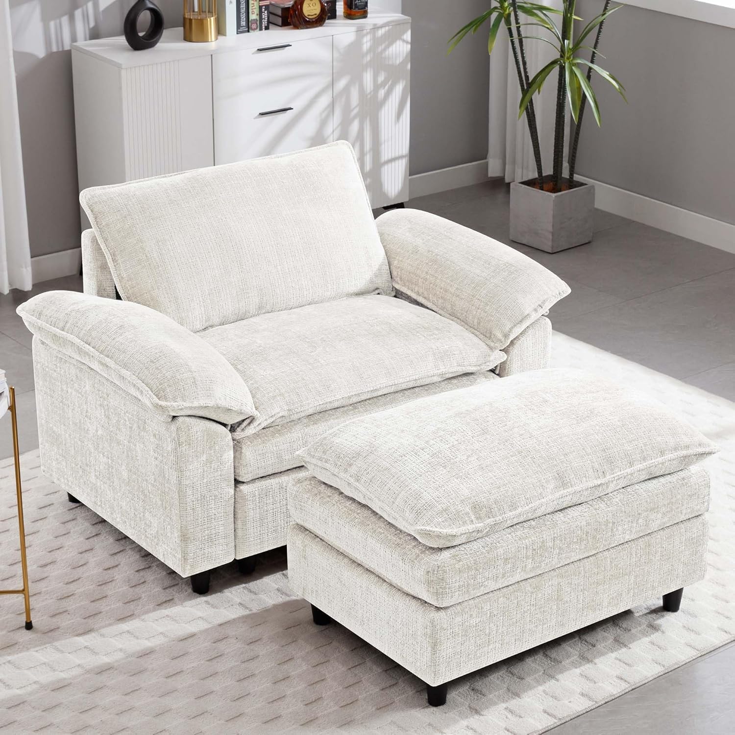 Amazon.com: Suheww Oversized Accent Chair with Ottoman, Chenille Single ...