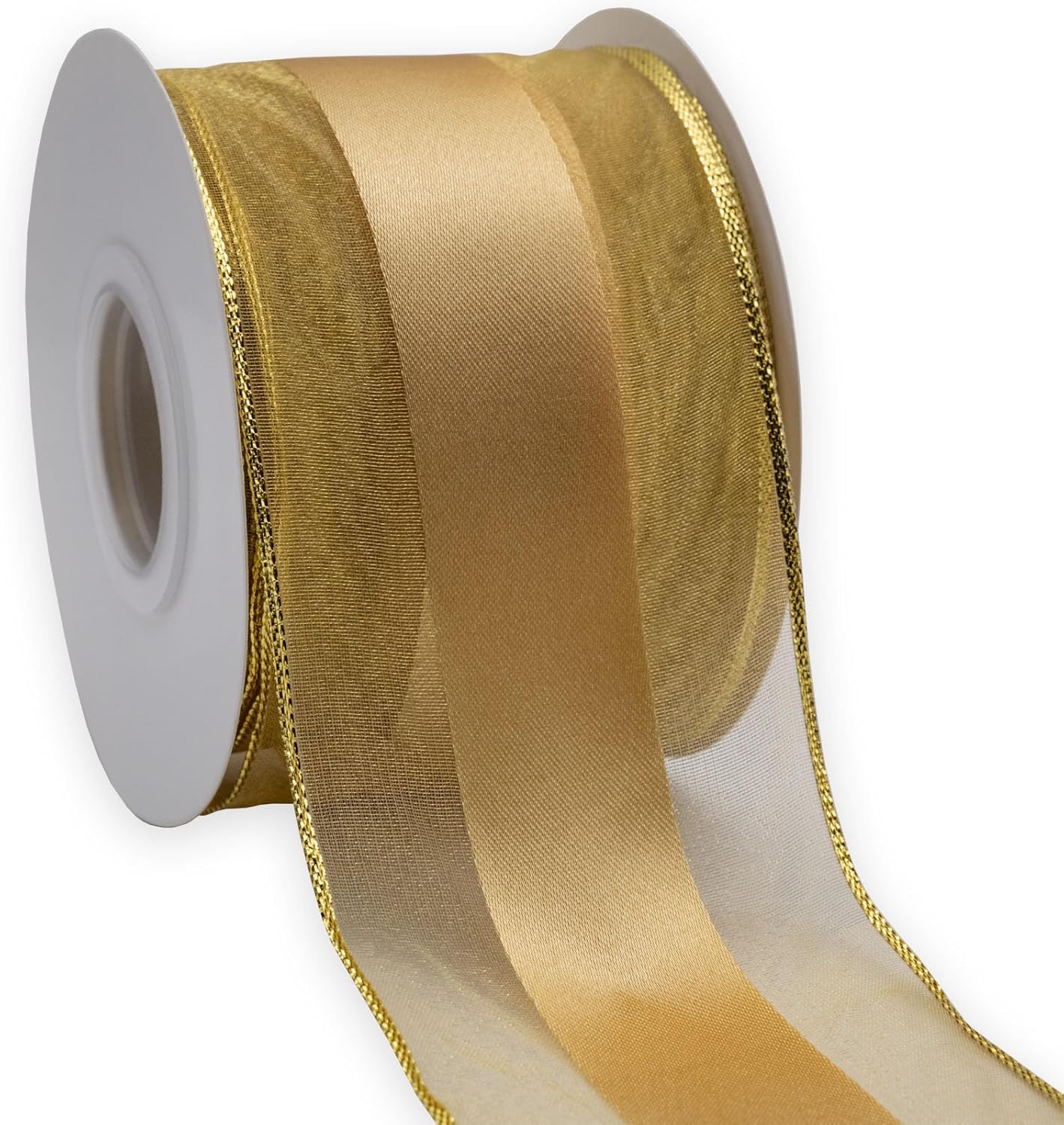 Amazon.com: XMRIBBON Wire Edged Ribbon Golden Sheer Edge Satin Ribbon ...