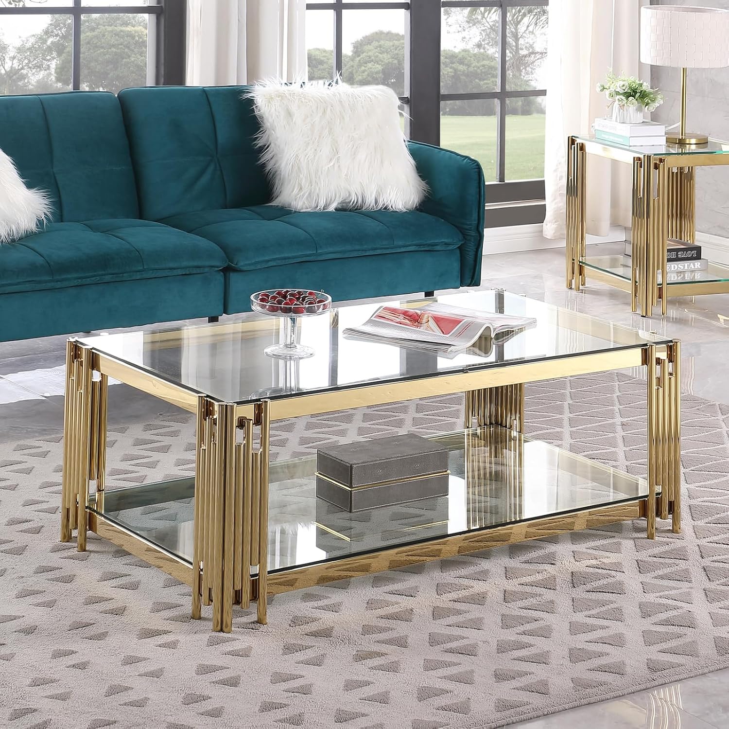 Amazon.com: Henf 48" Glass Coffee Table Modern Glass Sofa Center Table ...