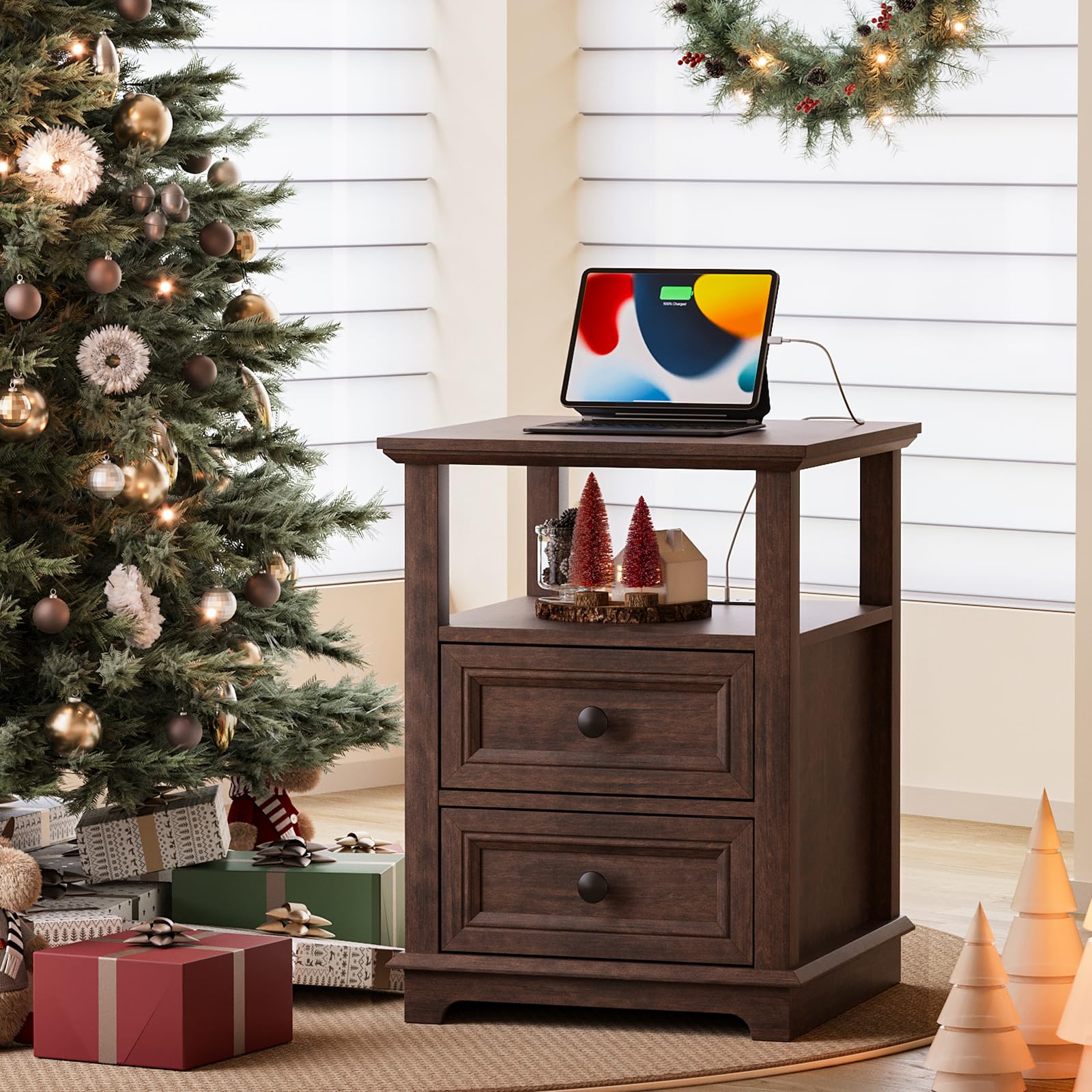 Amazon.com: REDAYFUR 18" Wide End Table with Charging Station, Double ...
