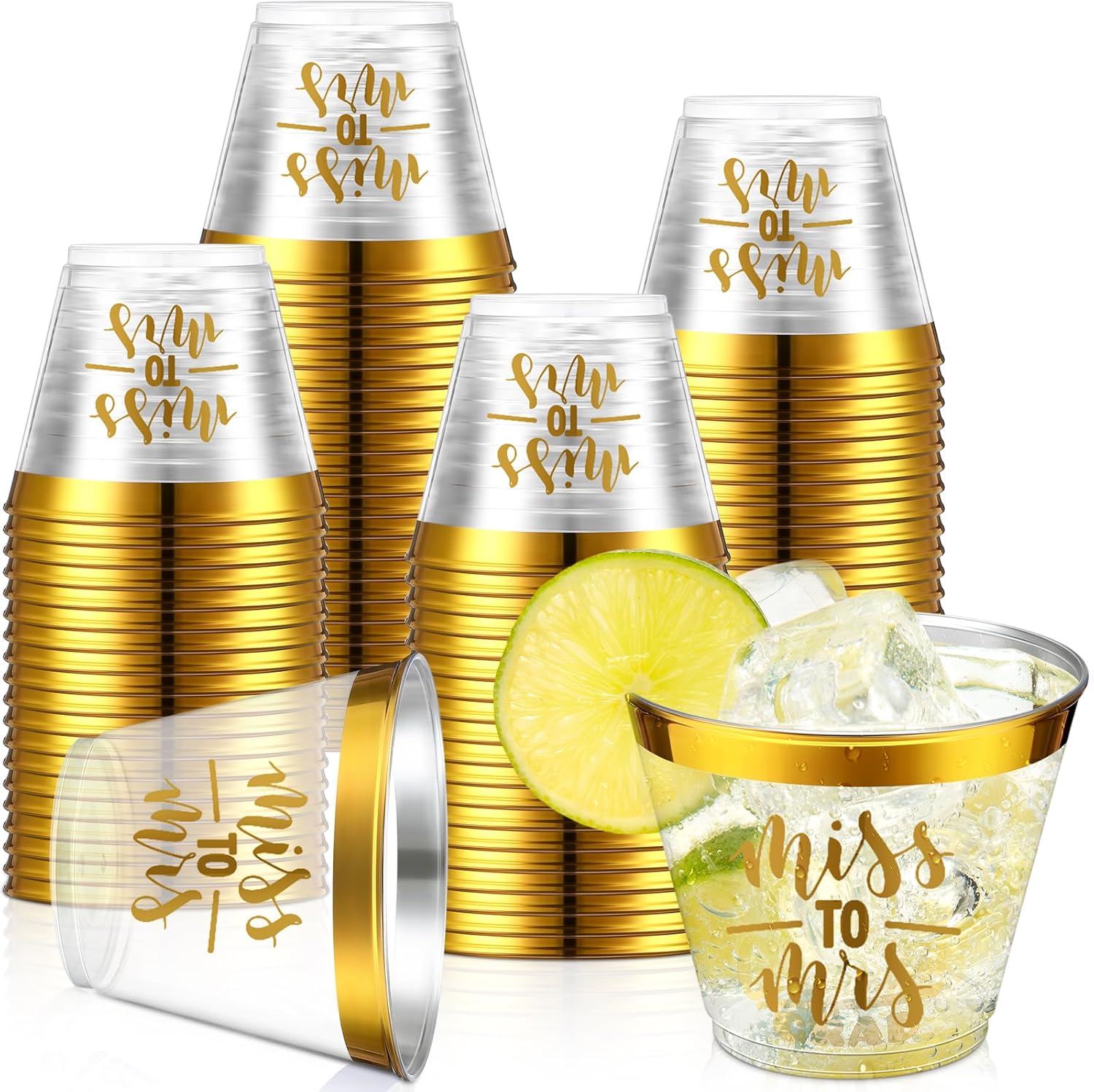 Amazon.com: Pickmesh 24 Pcs Bridal Shower Cups Miss to Mrs Gold Rimmed ...