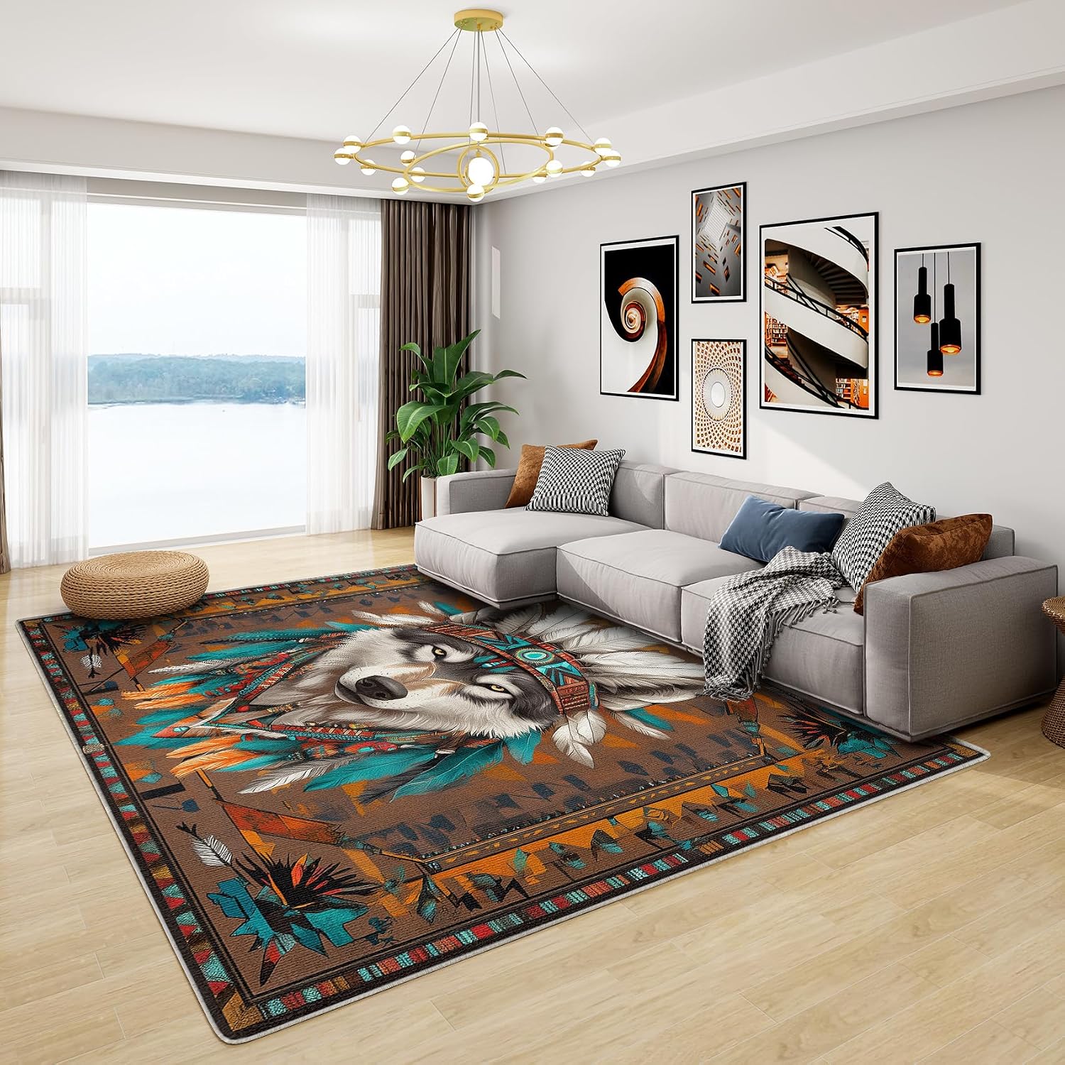 Amazon.com: Phtbz Wolf Rugs for Living Room - Tribal Wolf Rug, 4x6 ft ...