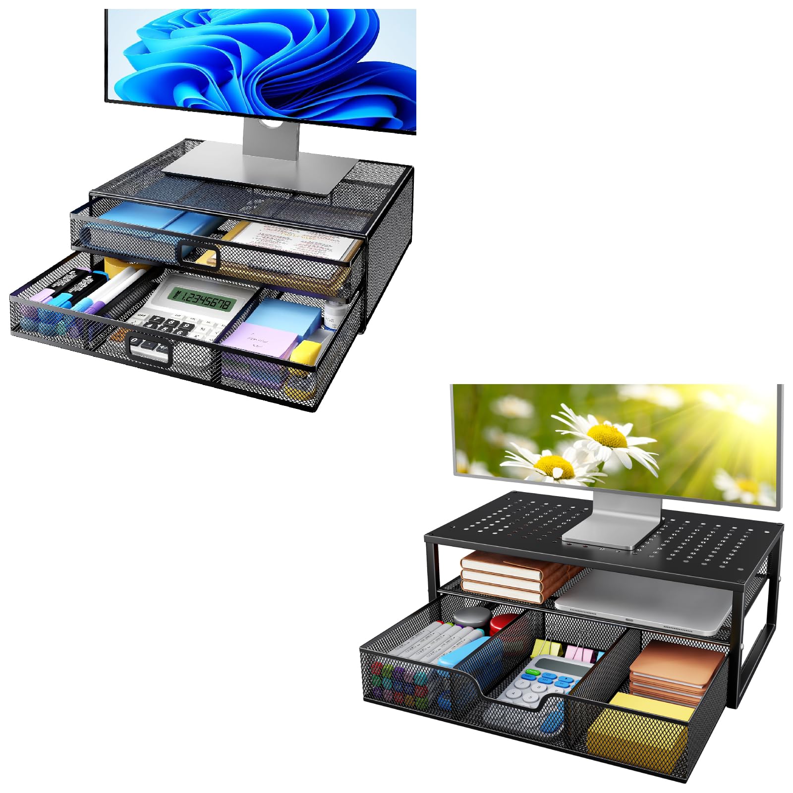 Amazon.com: HUANUO 2 Tier Monitor Stand, Metal Monitor Stand Riser with ...