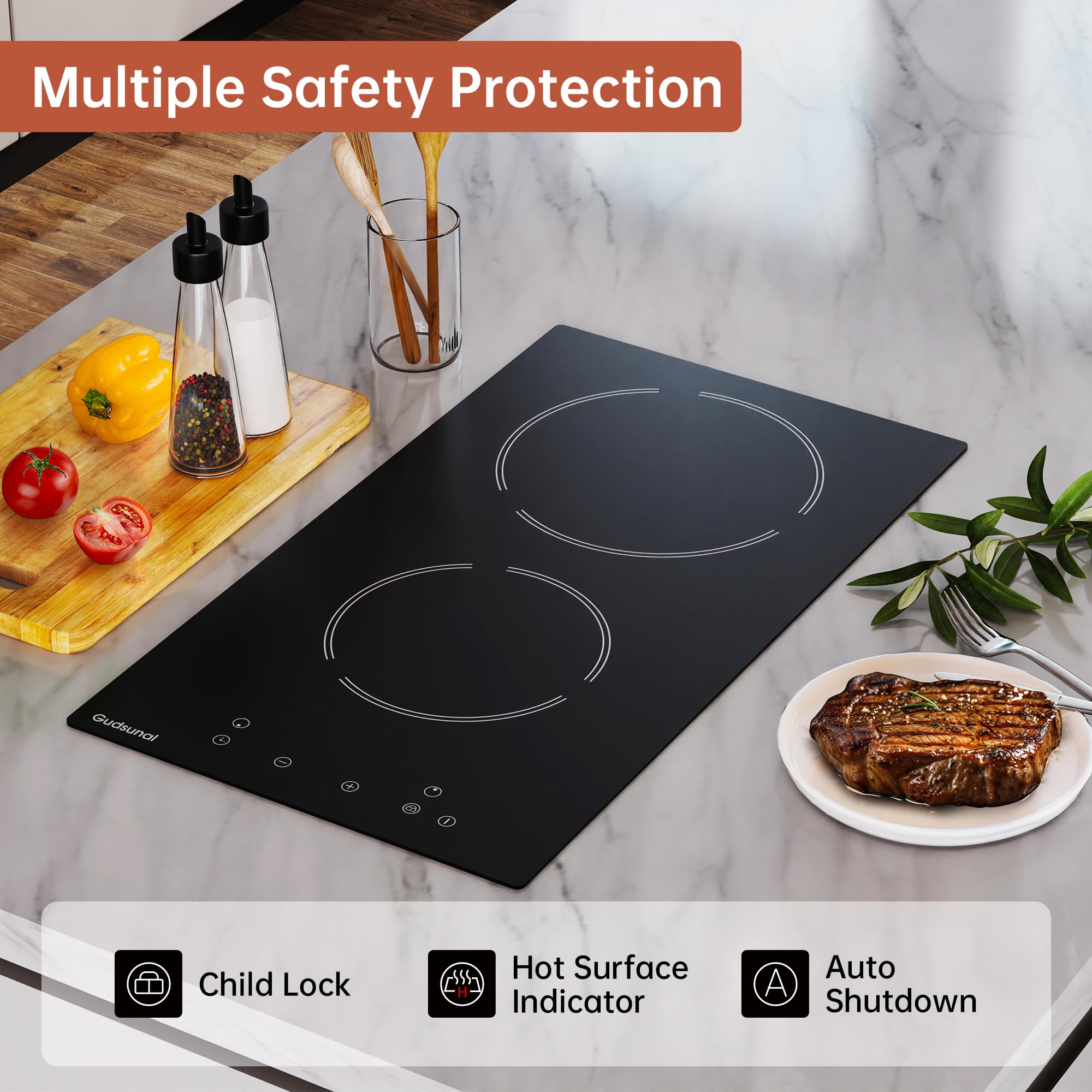 Snapklik.com : Gudsunal 2 Burner Electric Cooktop, 2000 Watt, 110V