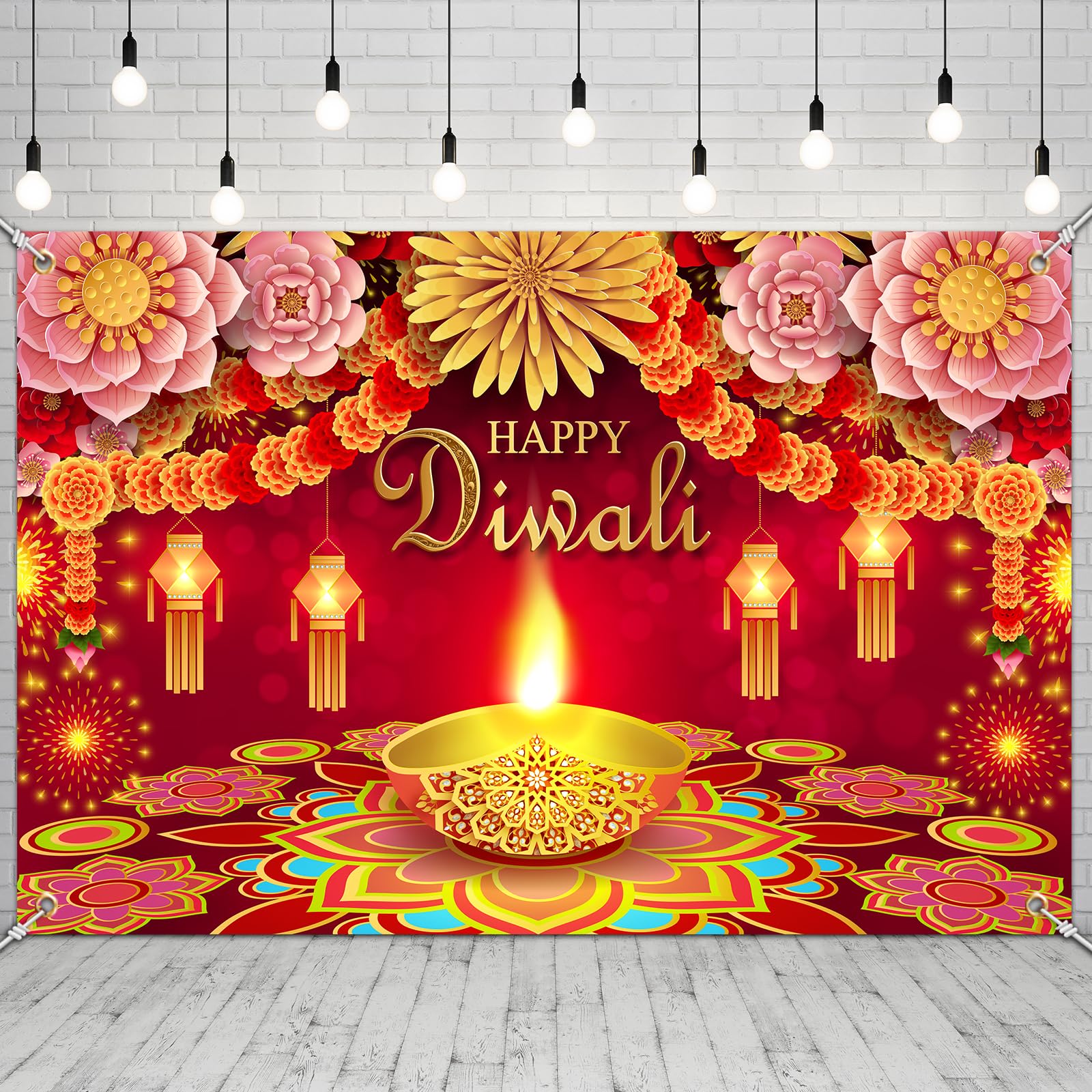 Amazon.com: Diwali Backdrop, Happy Diwali Banner Festival of Lights ...