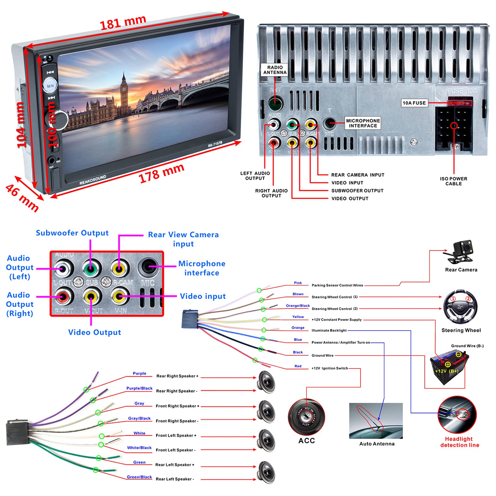 Buy EKAT Double Din Car Stereo Compatible with CarPlay Android Auto, 7 ...