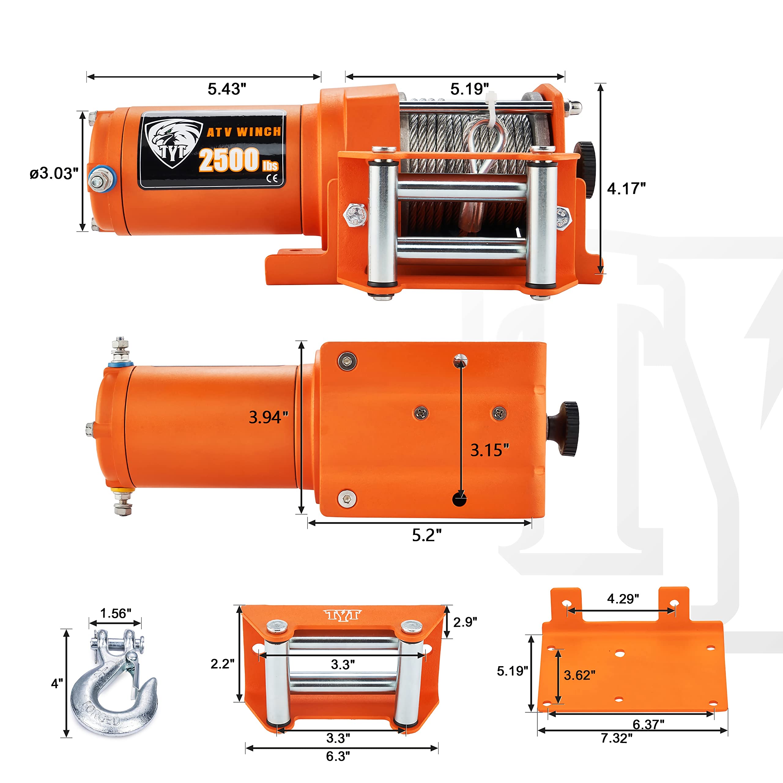 Snapklik.com : TYT 2500 Lb ATV/UTV Electric Winch Kits 12V Steel Cable ...