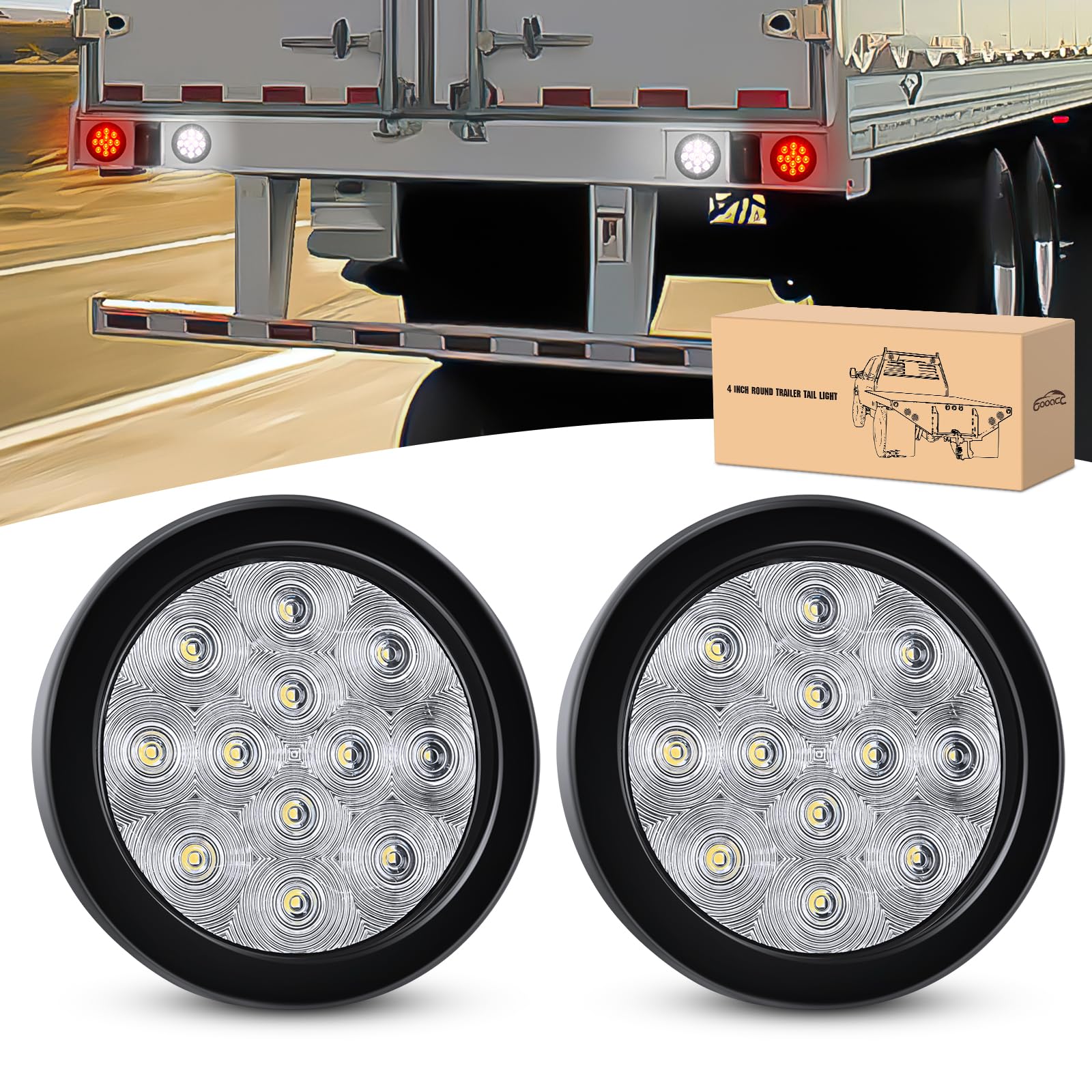 Amazon.com: GOOACC 4Inch Round Trailer Tail Light 2PCS 12LED White ...