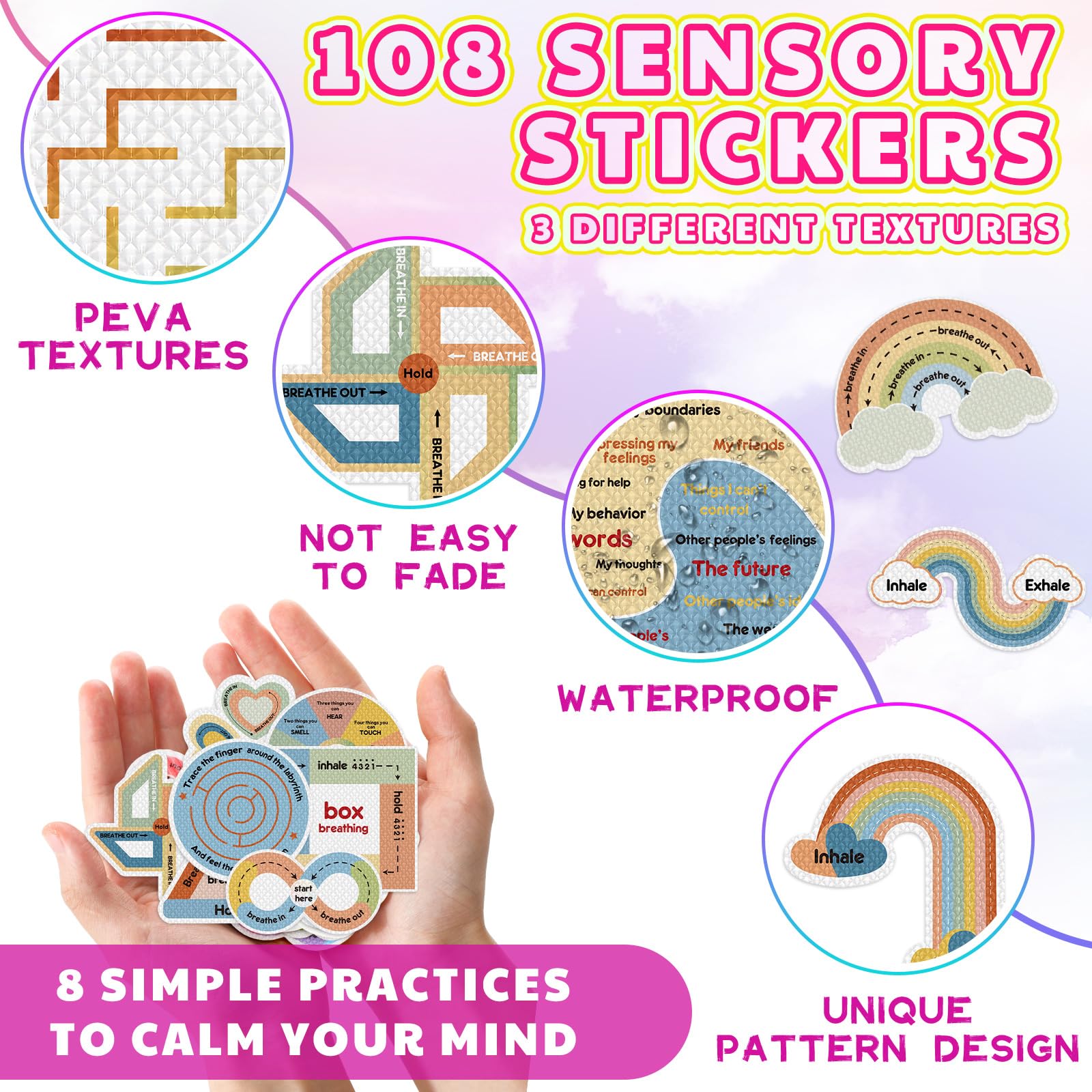 Snapklik.com : Libima 180 Pcs Anxiety Sensory Stickers Anxiety Textured ...