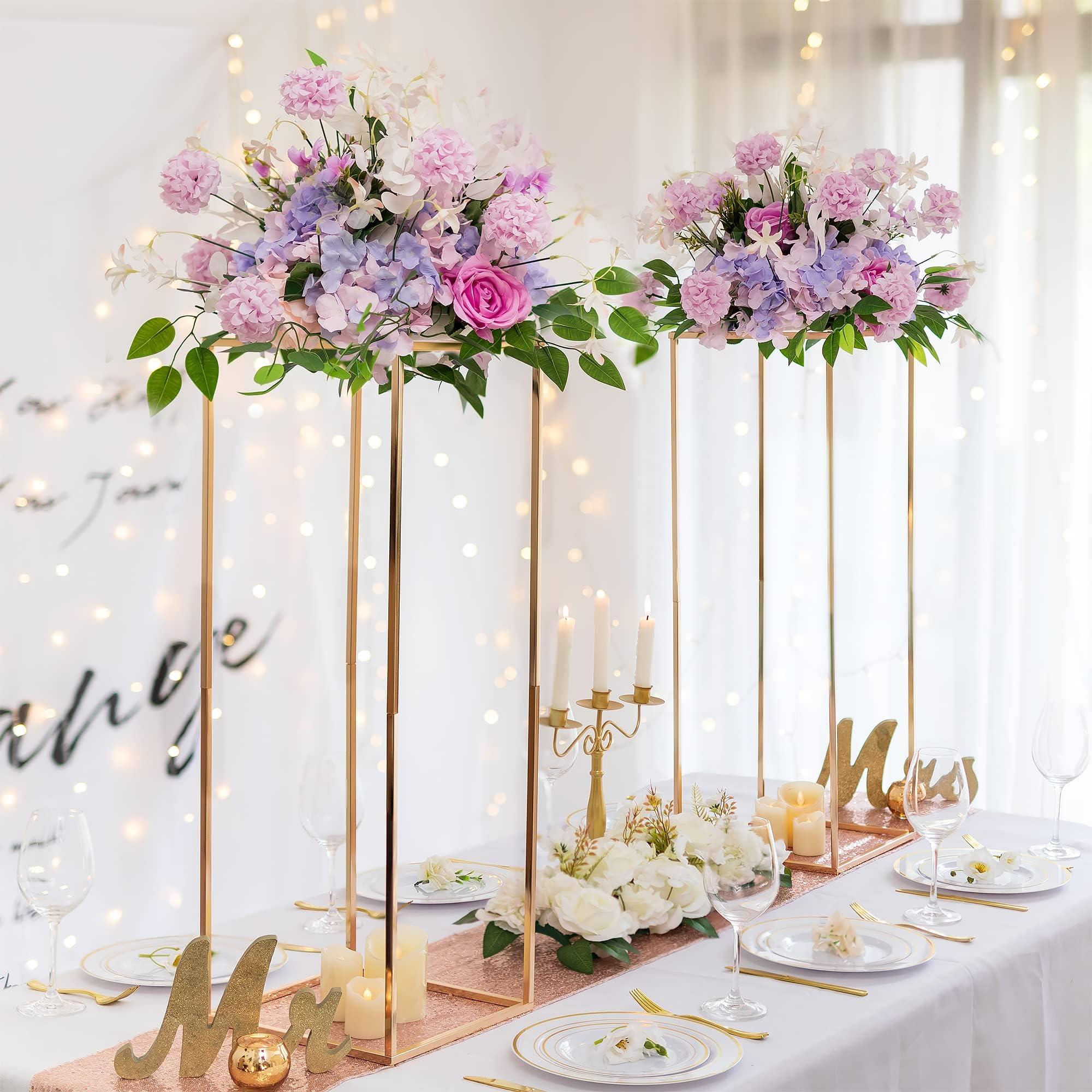 Amazon.com: YALLOVE 2 Pcs 31.5 Inch Metal Flower Stand, Gold ...