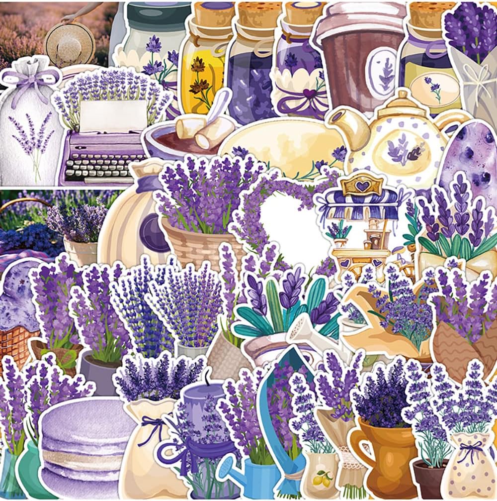 Amazon.com: Lavender Stickers | 53 Pcs Aesthetic Lavender Flower ...