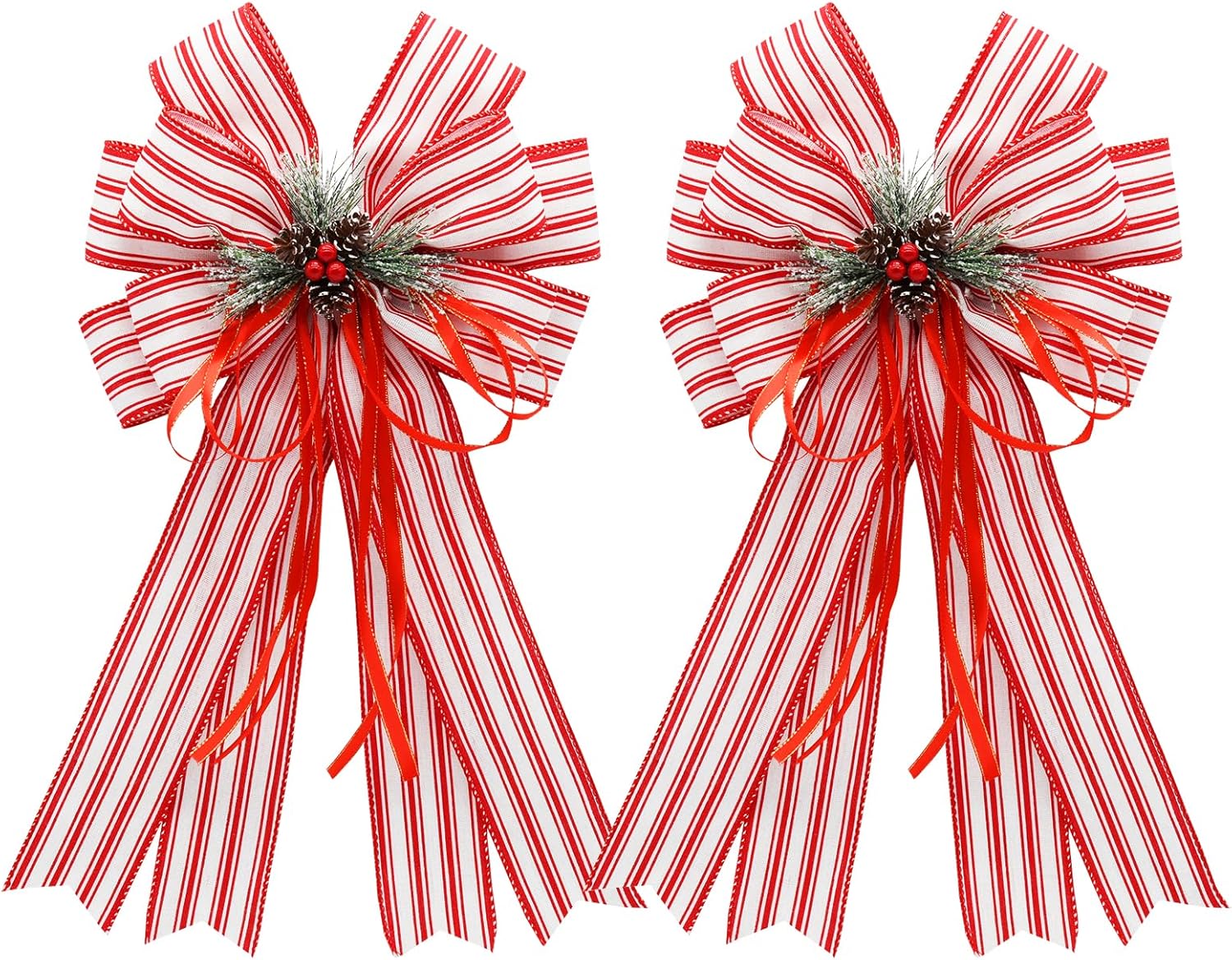 Amazon.com - CRAFLOX Christmas Red Striped Wreath Bow, 2Pcs Christmas ...