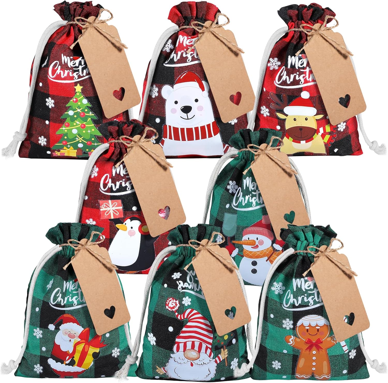 Amazon.com: Winjess 24Pcs Christmas Drawstring Bags Cotton Buffalo ...