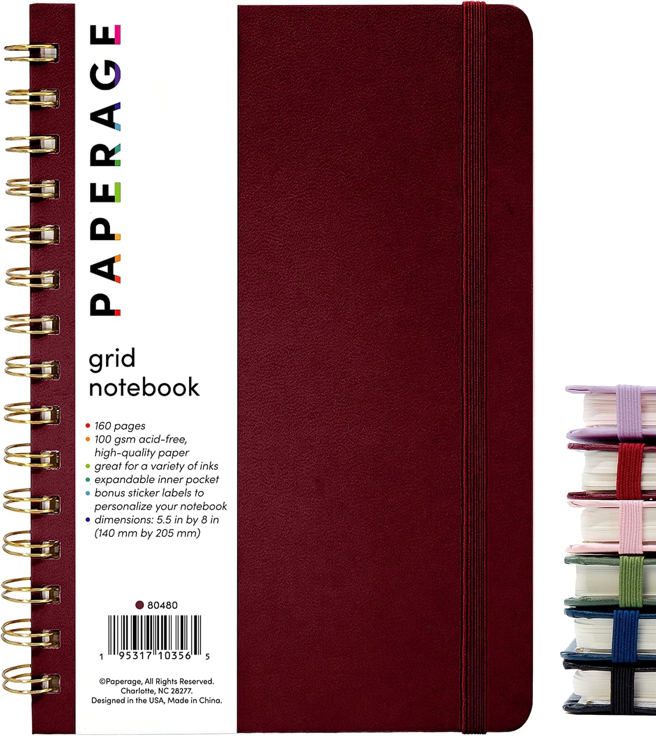Amazon.com : PAPERAGE Graph Paper Spiral Notebook & Journal, (Burgundy ...