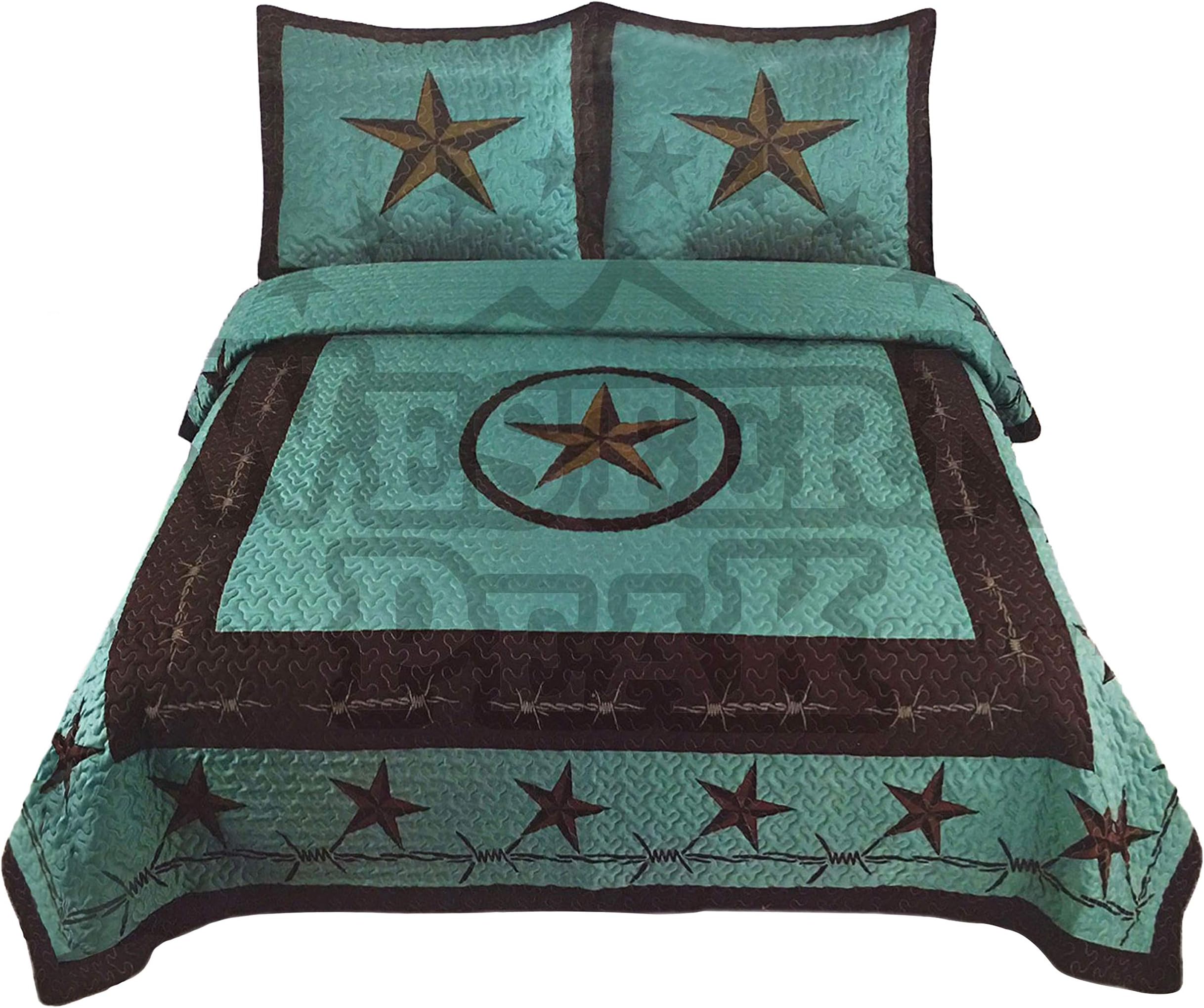 Amazon.com: 3-piece Western Lone Star Barb Wire Cabin / Lodge Quilt ...
