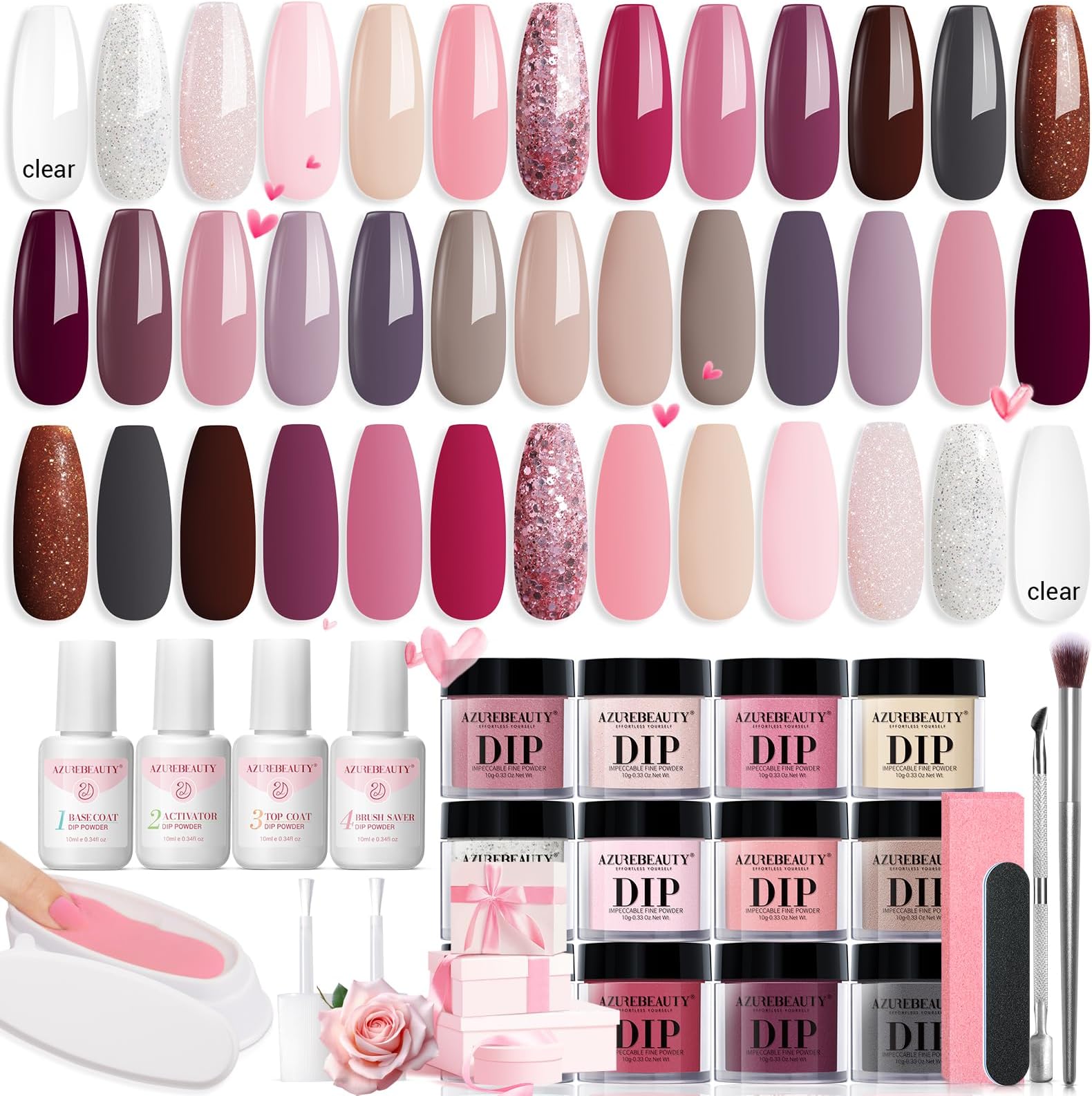 Amazon.com: AZUREBEAUTY Nail Polish Dip Powder Nail Kit Starter ...