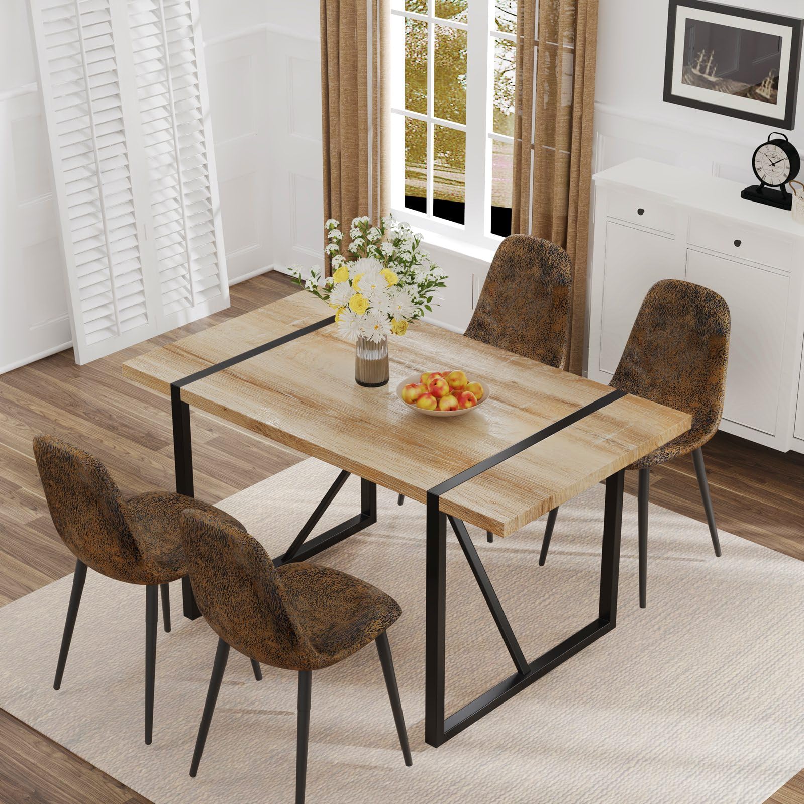 Uenjoy 4 Family 5 Piece Dining Table Set 4 Chairs Wood NOVA5 OAK W 5