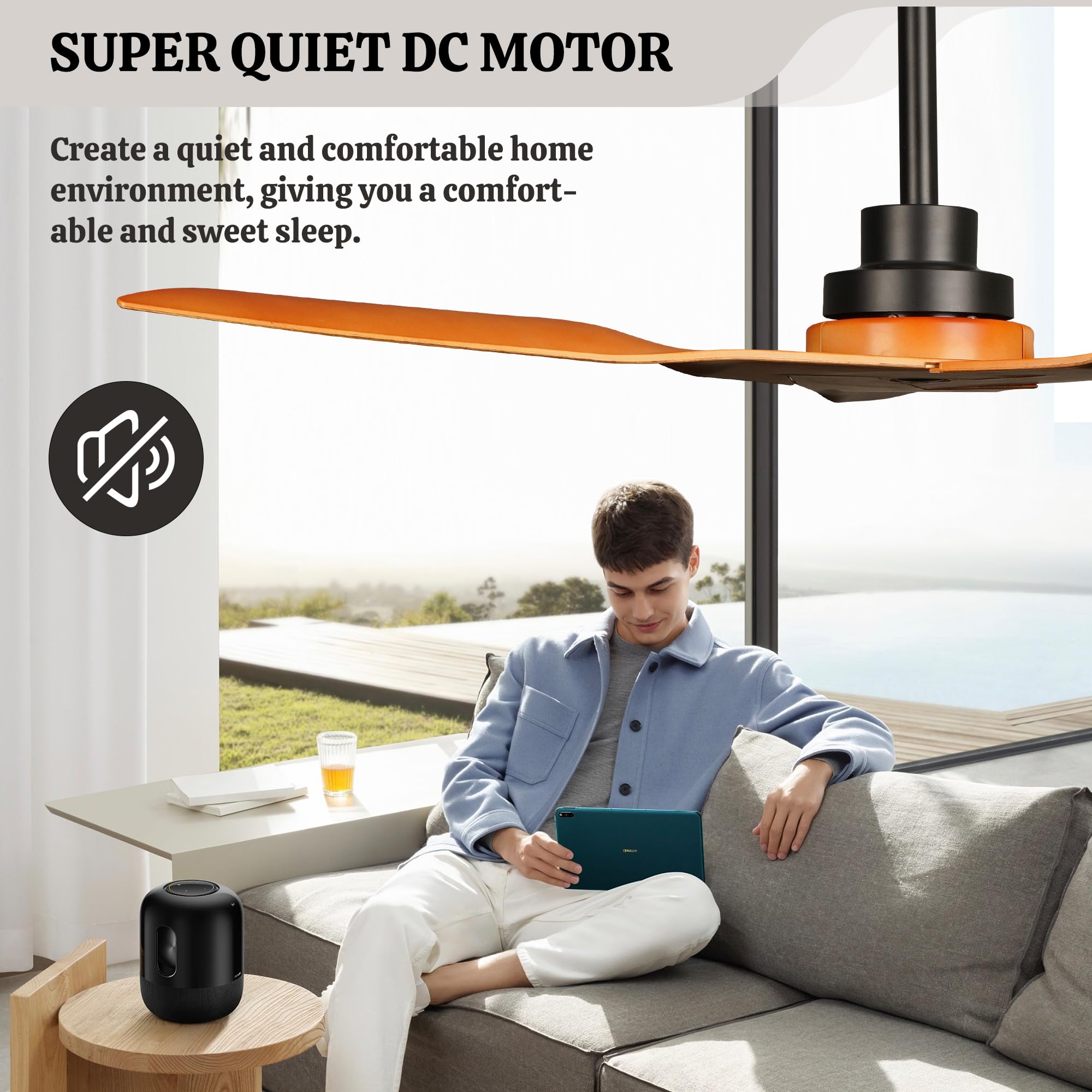 KAPOEFAN 42 Inch Outdoor Ceiling Fan No Light, 3 Blade Walnut Wood ...