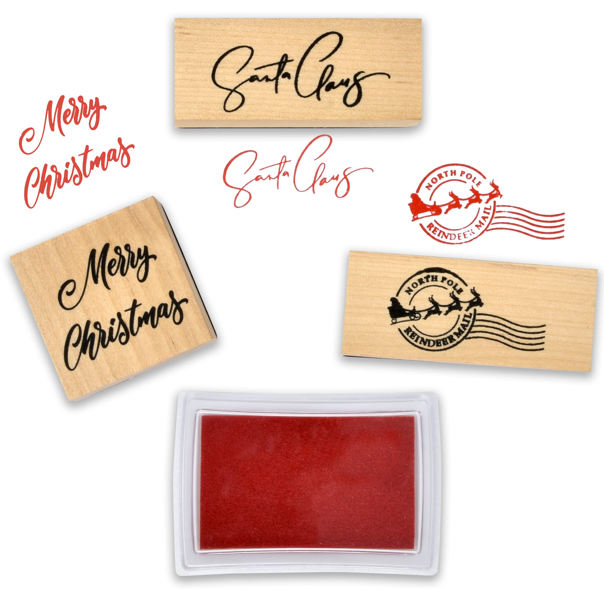 Amazon.com : Christmas Wooden Rubber Stamps Set of 3 Merry Christmas ...