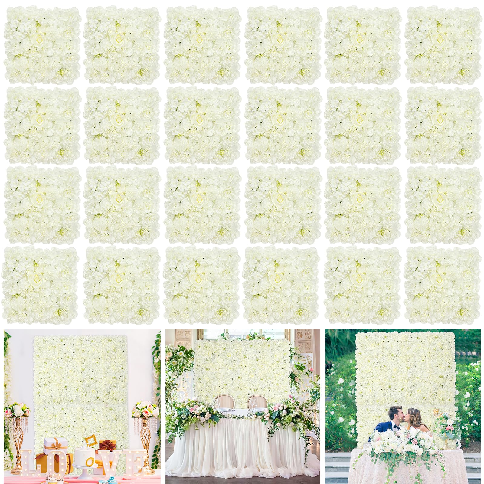 Amazon.com : Artificial Flower Backdrop White Rose - 3D Silk Floral ...