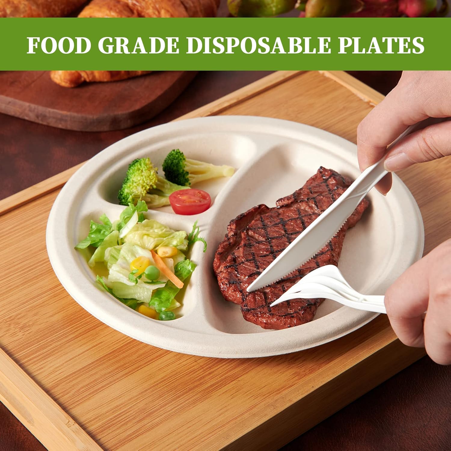 Buy ECOLipak 125Pack Compostable 3-Compartment Plates, 9 inch Heavy ...