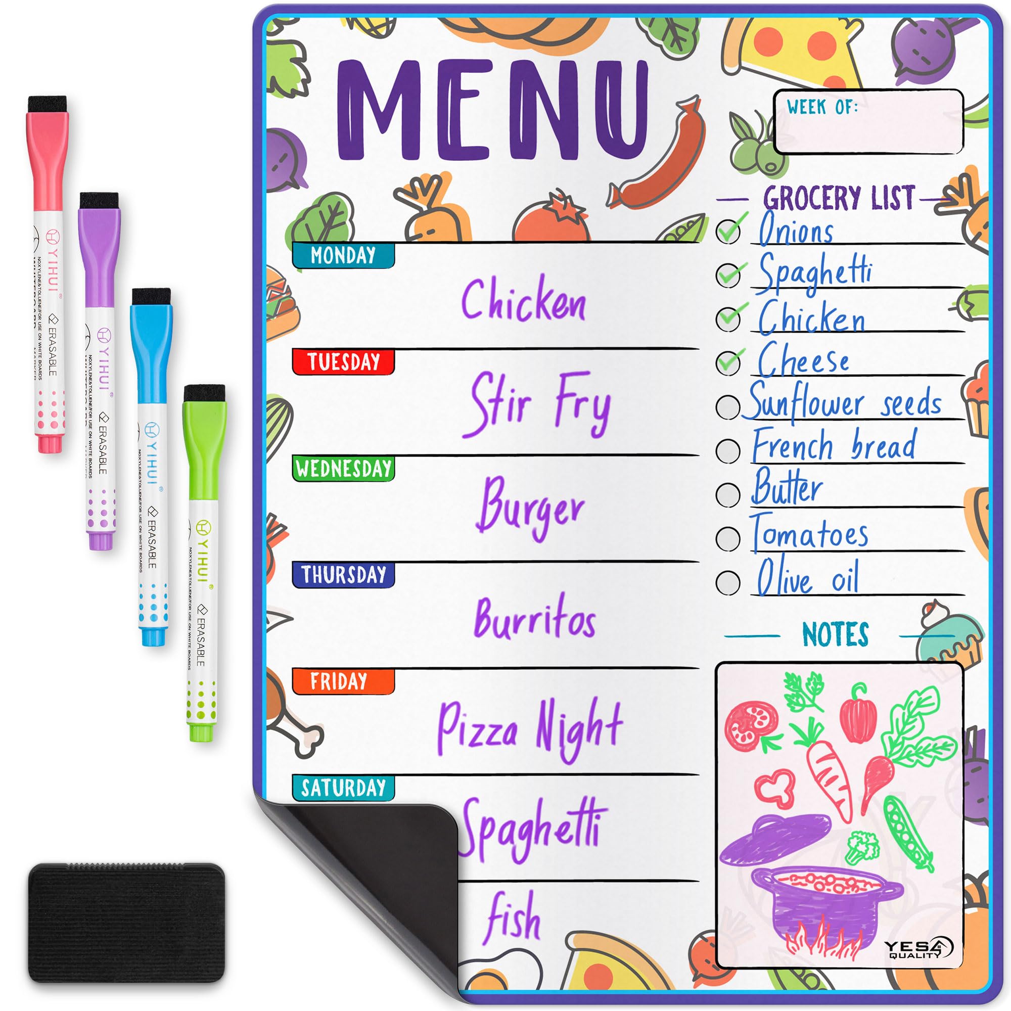 Magnetic Dry Erase Menu Board – 16×12, Fruit – Weekly Meal Planner ...
