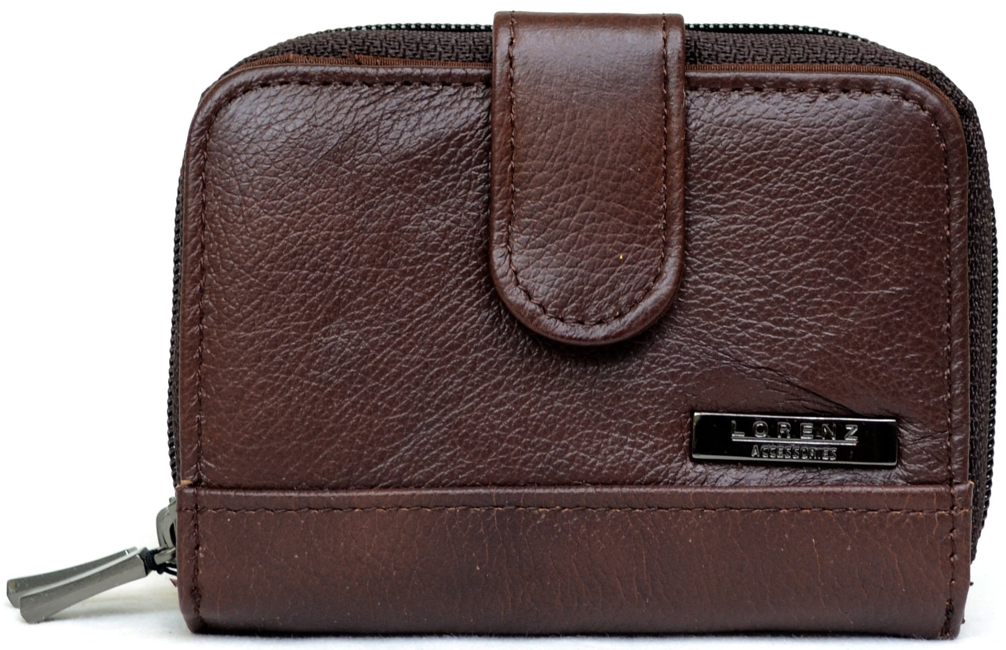 Ladies Small Leather Purse wih 2 Zipped Compartments - Brown : Amazon ...