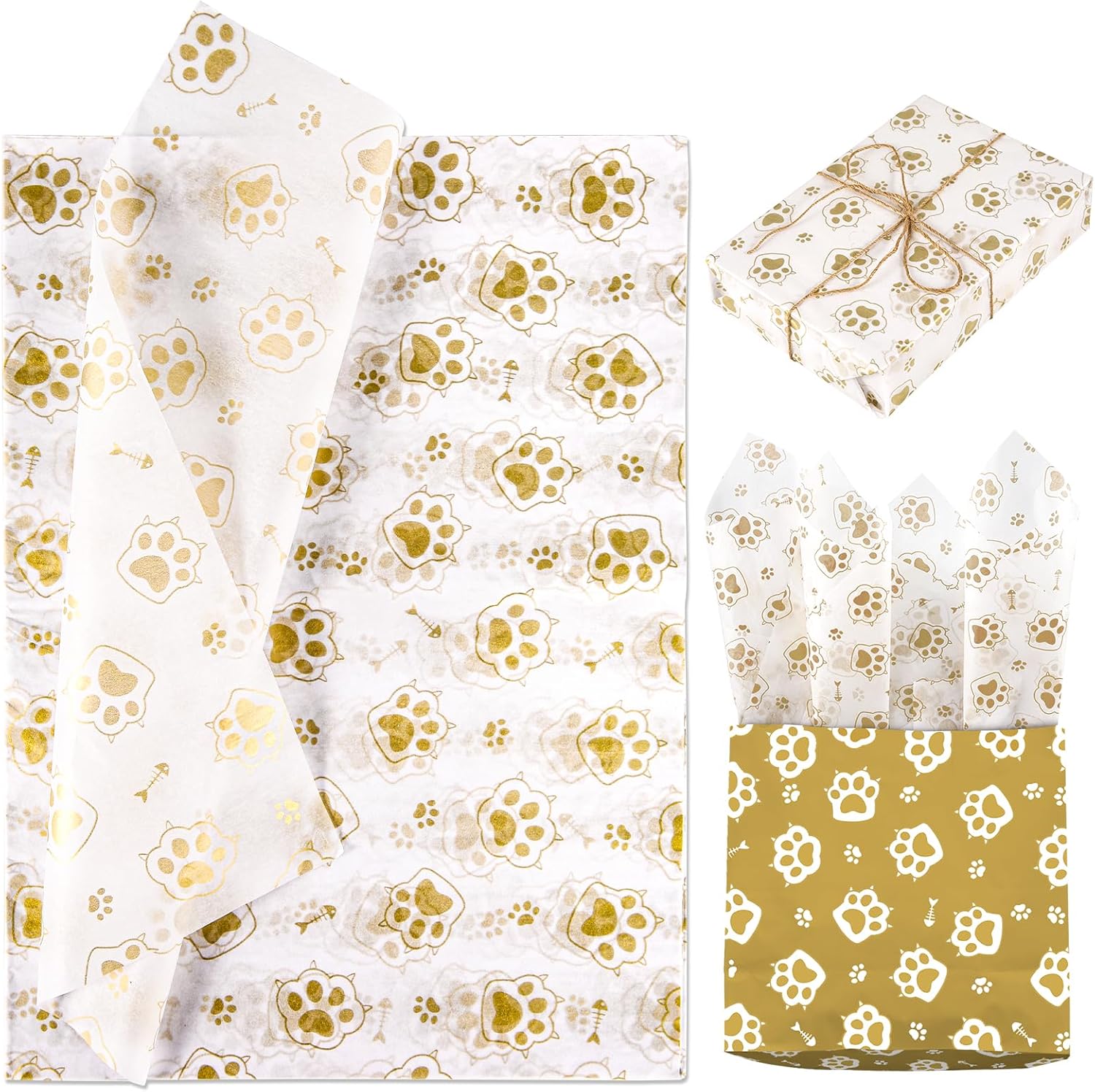 30pcs Cat Paw Print Tissue Paper, 13.8x19.7in Cute Wrapping Tissue ...