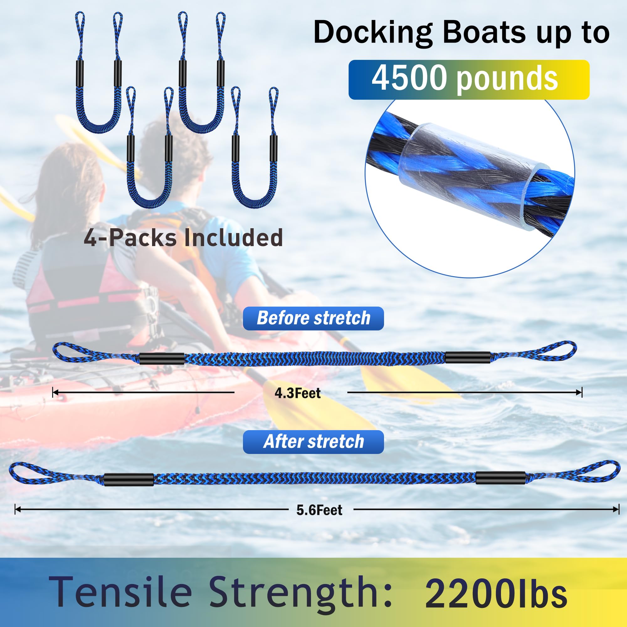Snapklik.com : XUANNIAO Boat Bungee Dock Lines, 4 Feet Stretches To 6 ...