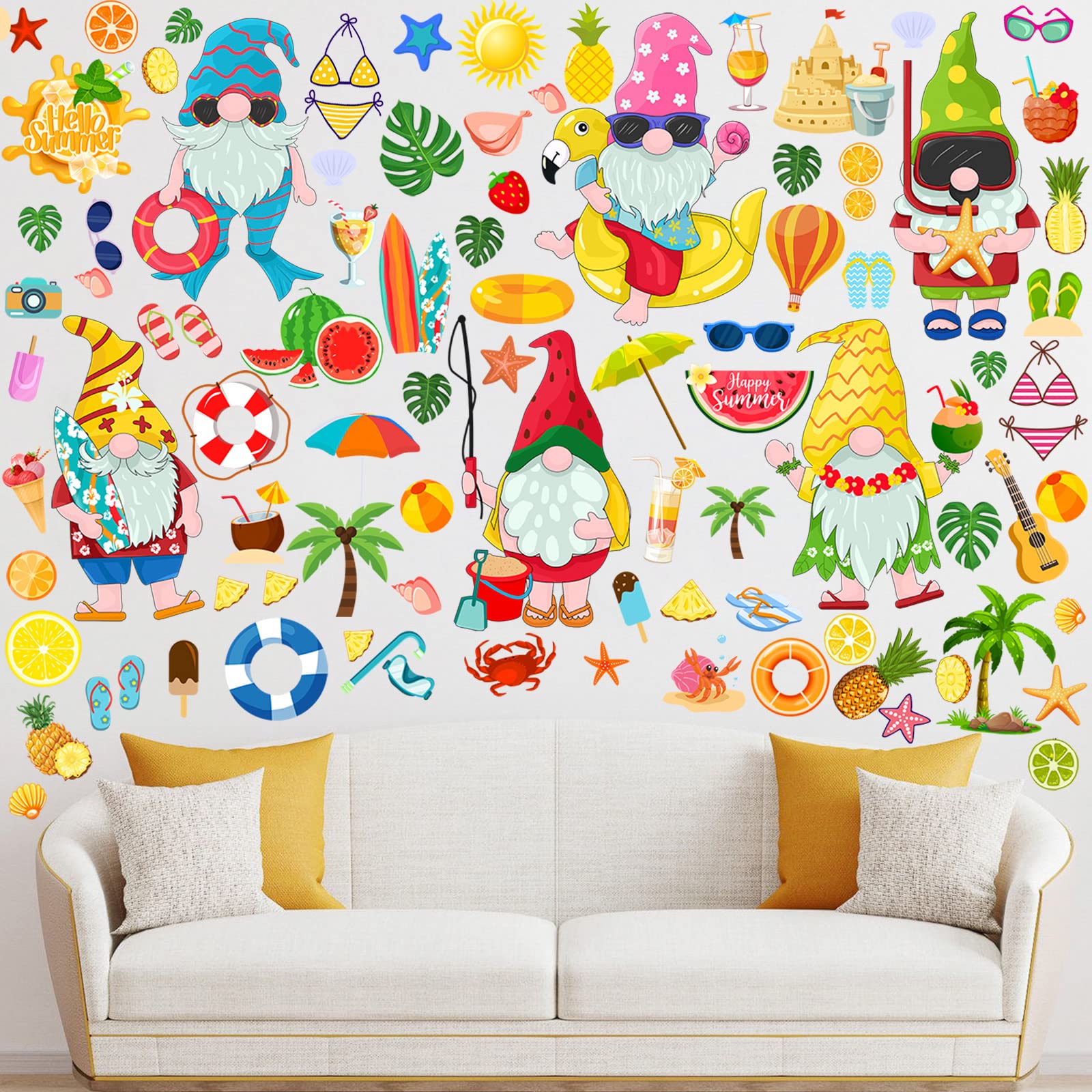 Amazon.com: 91 Pieces Summer Wall Sticker Gnome Stickers Hawaii Wall ...