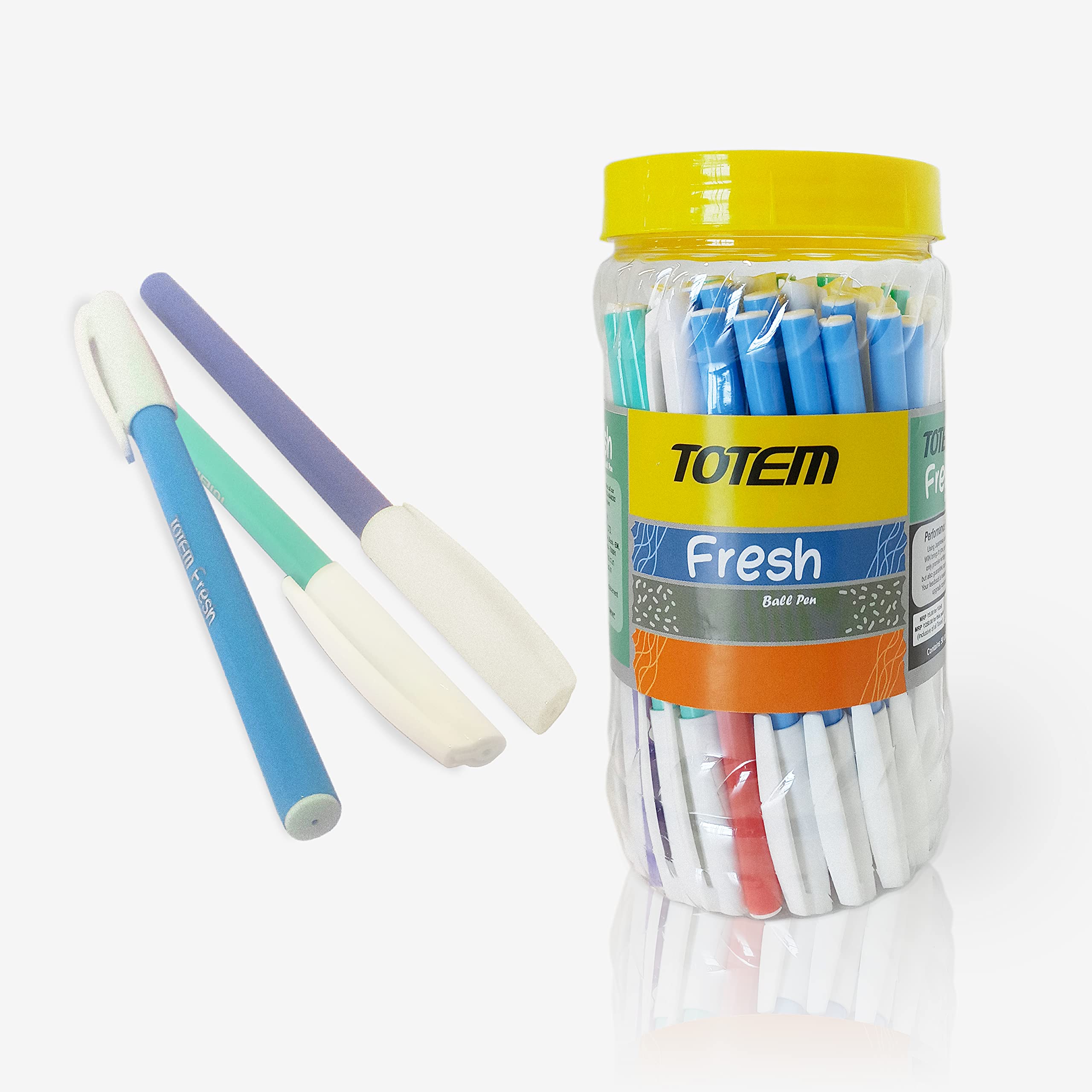 Totem Fresh Ball Pen | Blue Ink, 50 Pcs Jar | Assorted 5 Pastel Colours ...