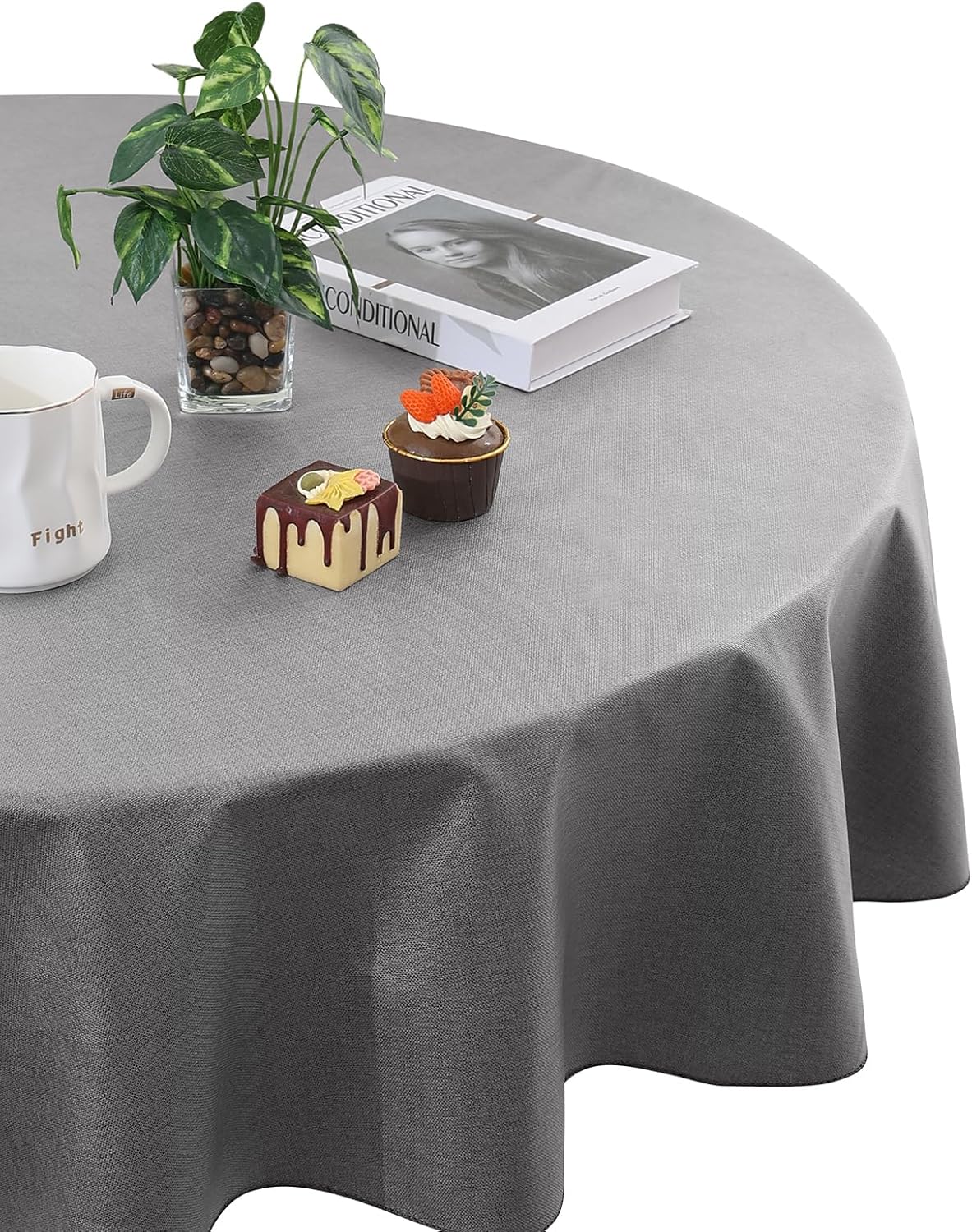 smiry Waterproof Linen Table Cloths Round, 60” x 60” Heavy Duty ...