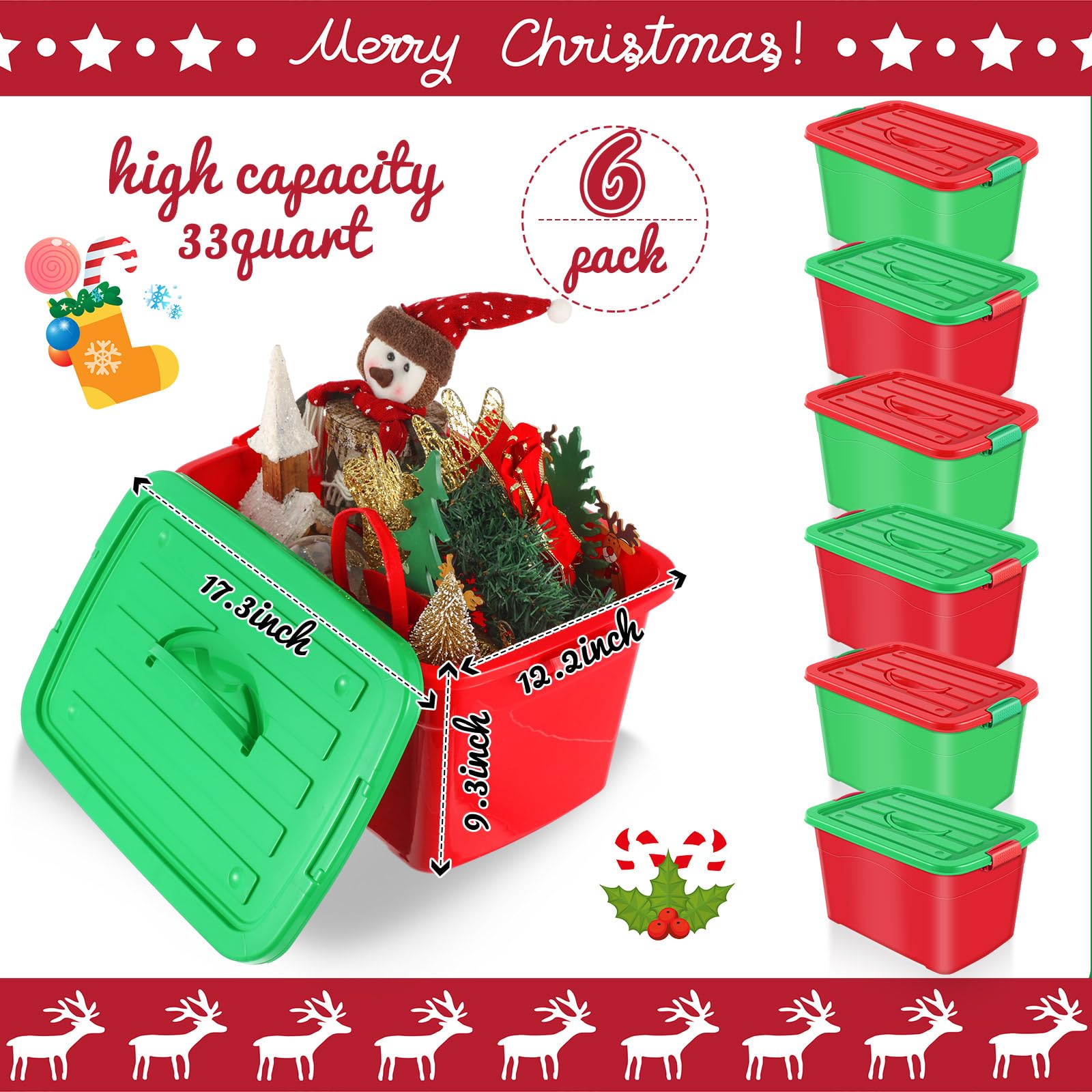 33 Quarts Christmas Storage Bin Holiday Seasonal Storage Totes with ...
