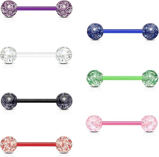 PunkJewelry Piercing Zungenpiercing Barbell Bioflex Glitzer 7er Set ...
