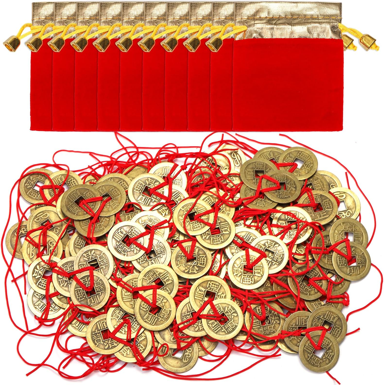 Amazon.com: EasyBravo 10 Sets Fortune Coins Feng Shui Coins with Red ...