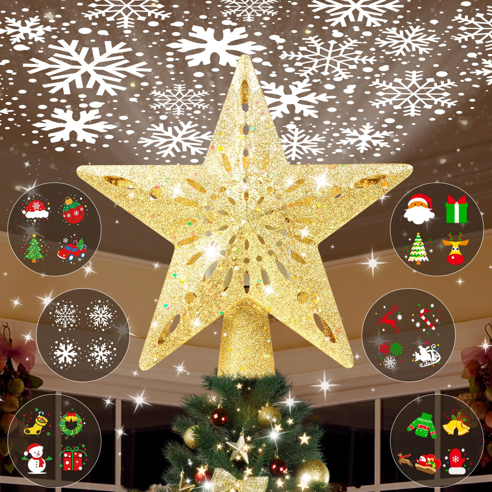 Amazon.com: Christmas Tree Topper Lighted with 6 Projection Modes ...