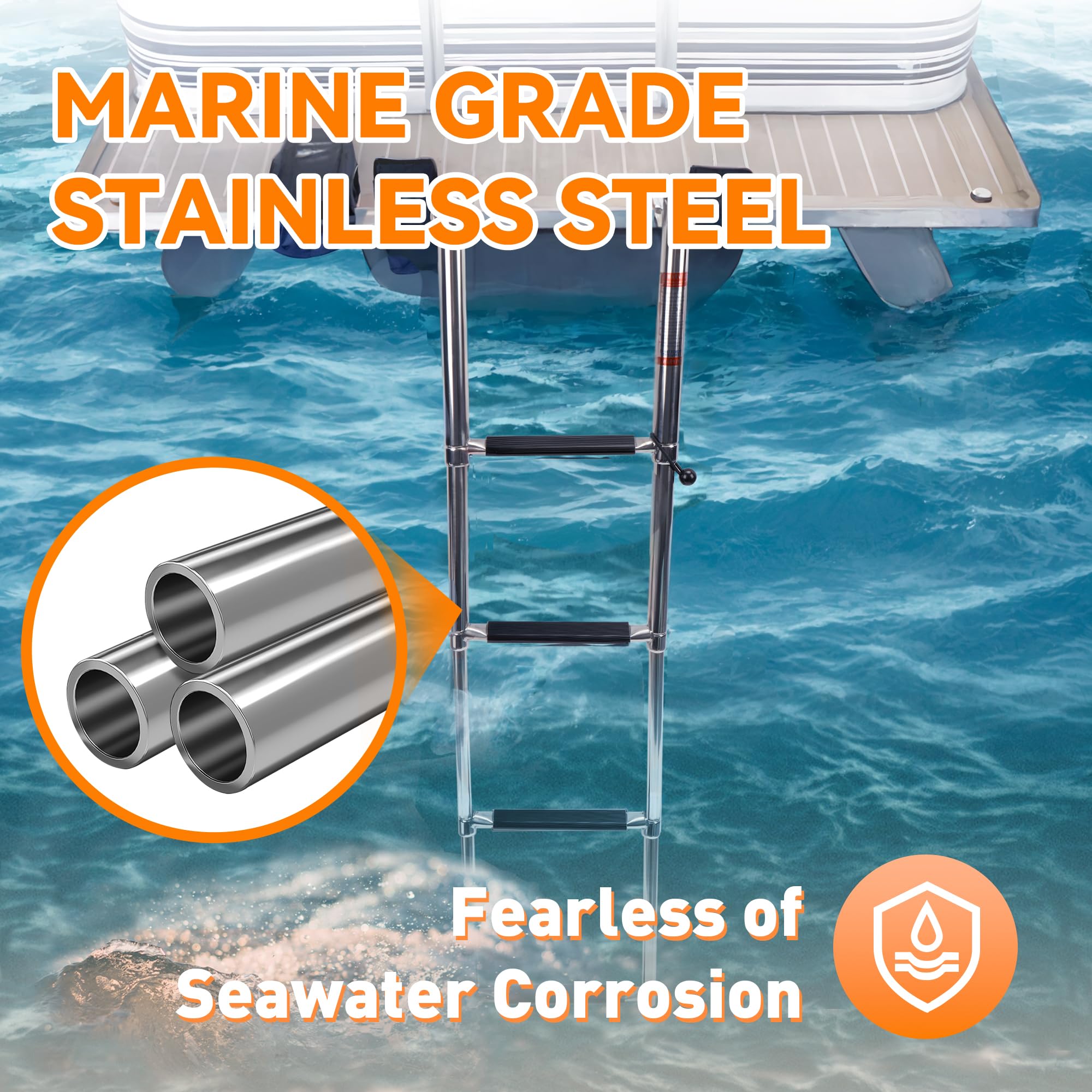 Snapklik.com : Boat Ladder 4 Step,Stainless Steel Telescoping Heavy ...