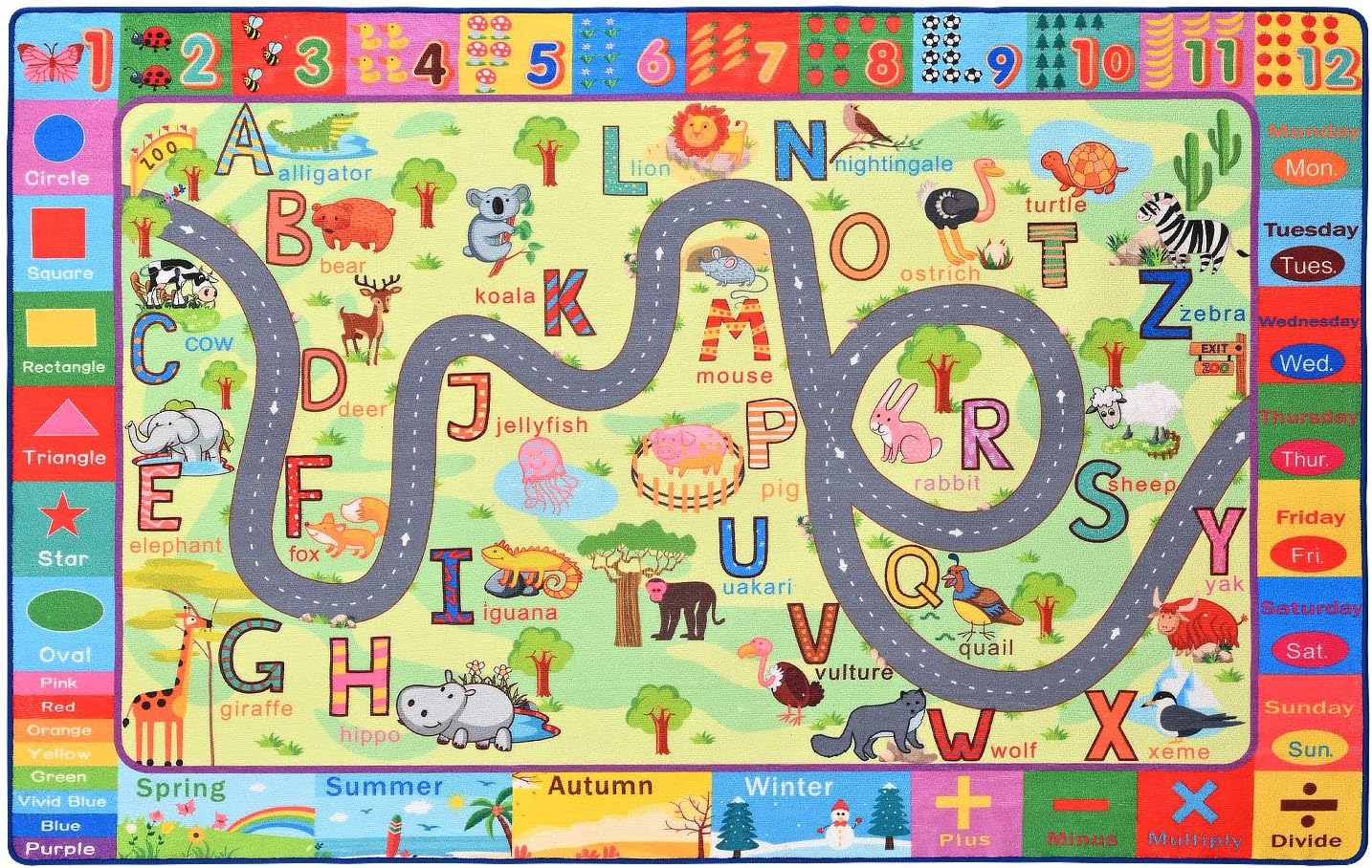 Amazon.com: Terrug Kids Rugs Animals Zoo Carpet Play Rug for Playroom ...