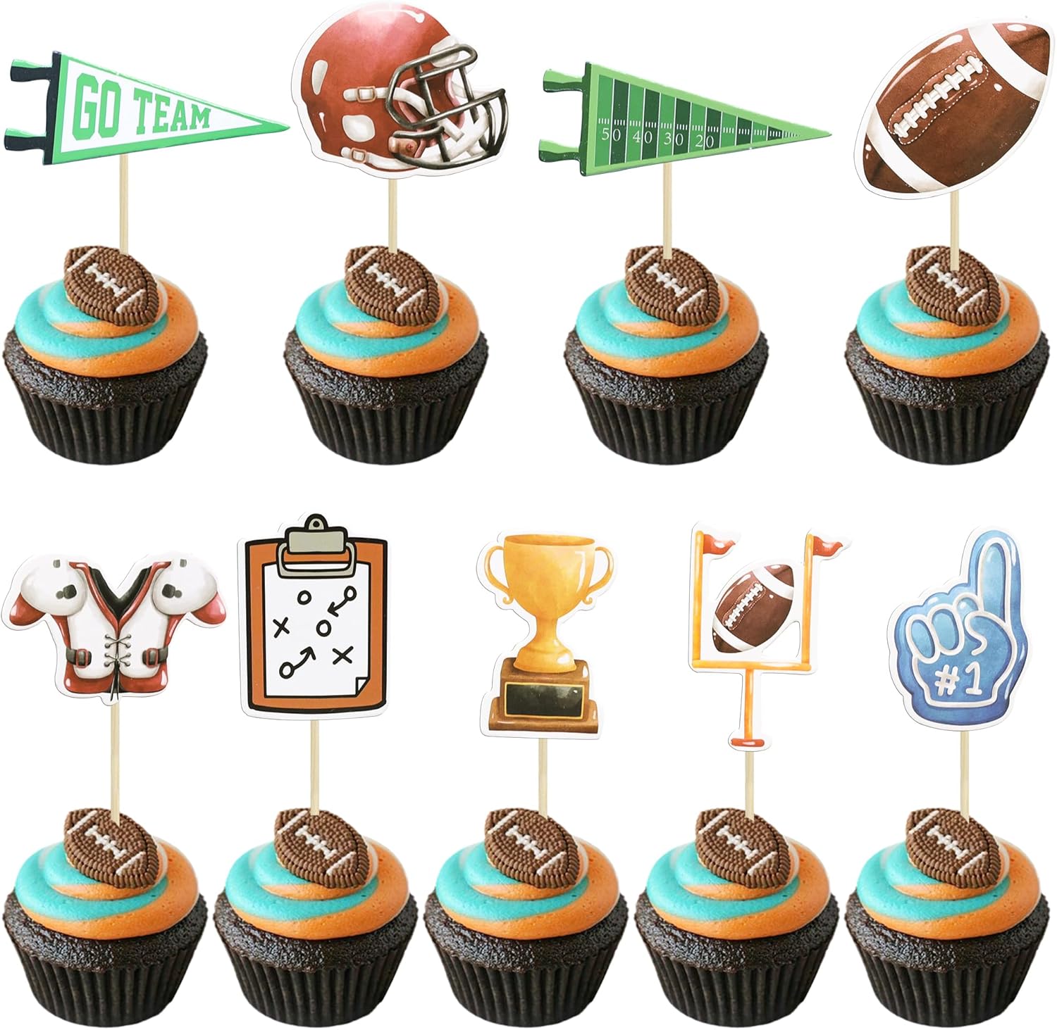 Amazon.com: Gyufise 36Pcs Football Cupcake Toppers - Football Birthday ...