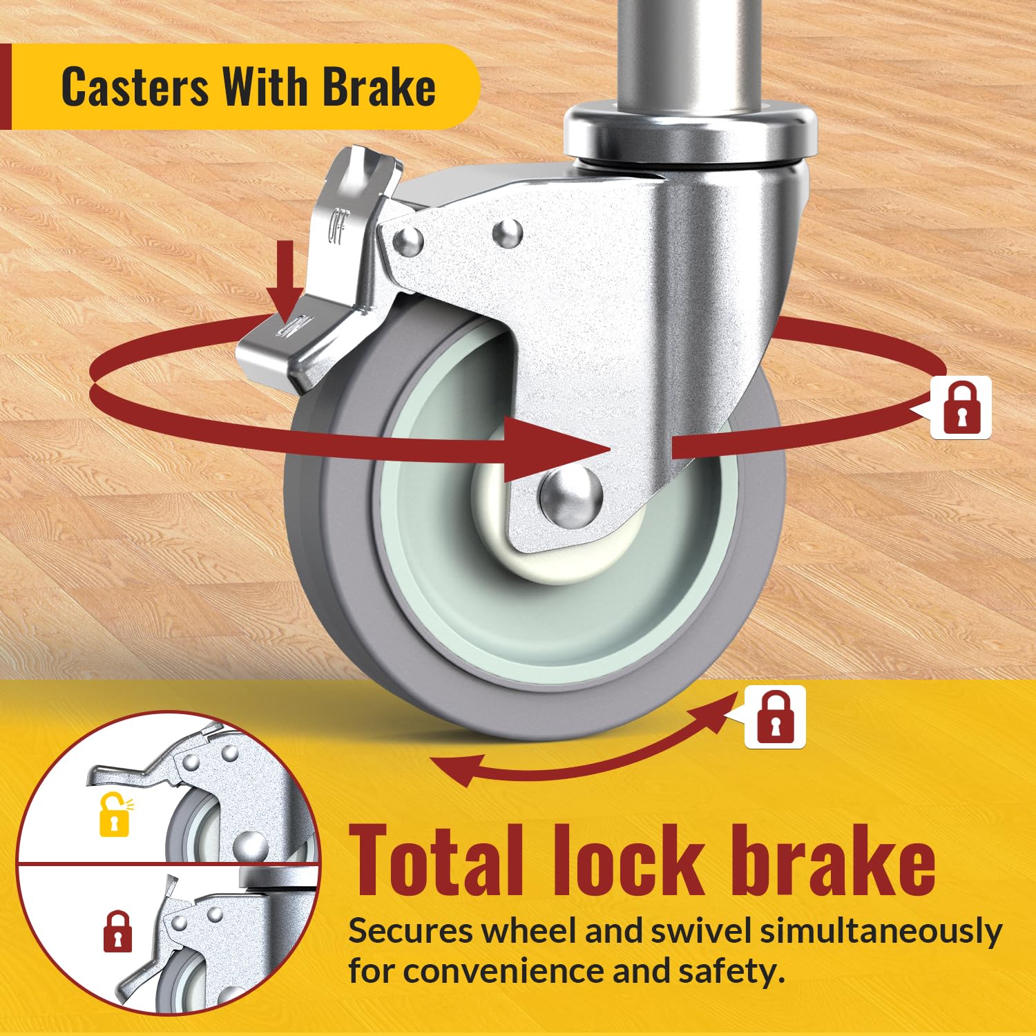 Snapklik.com : Caster Wheels Locking 5 Inch Expanding Stem Casters ...