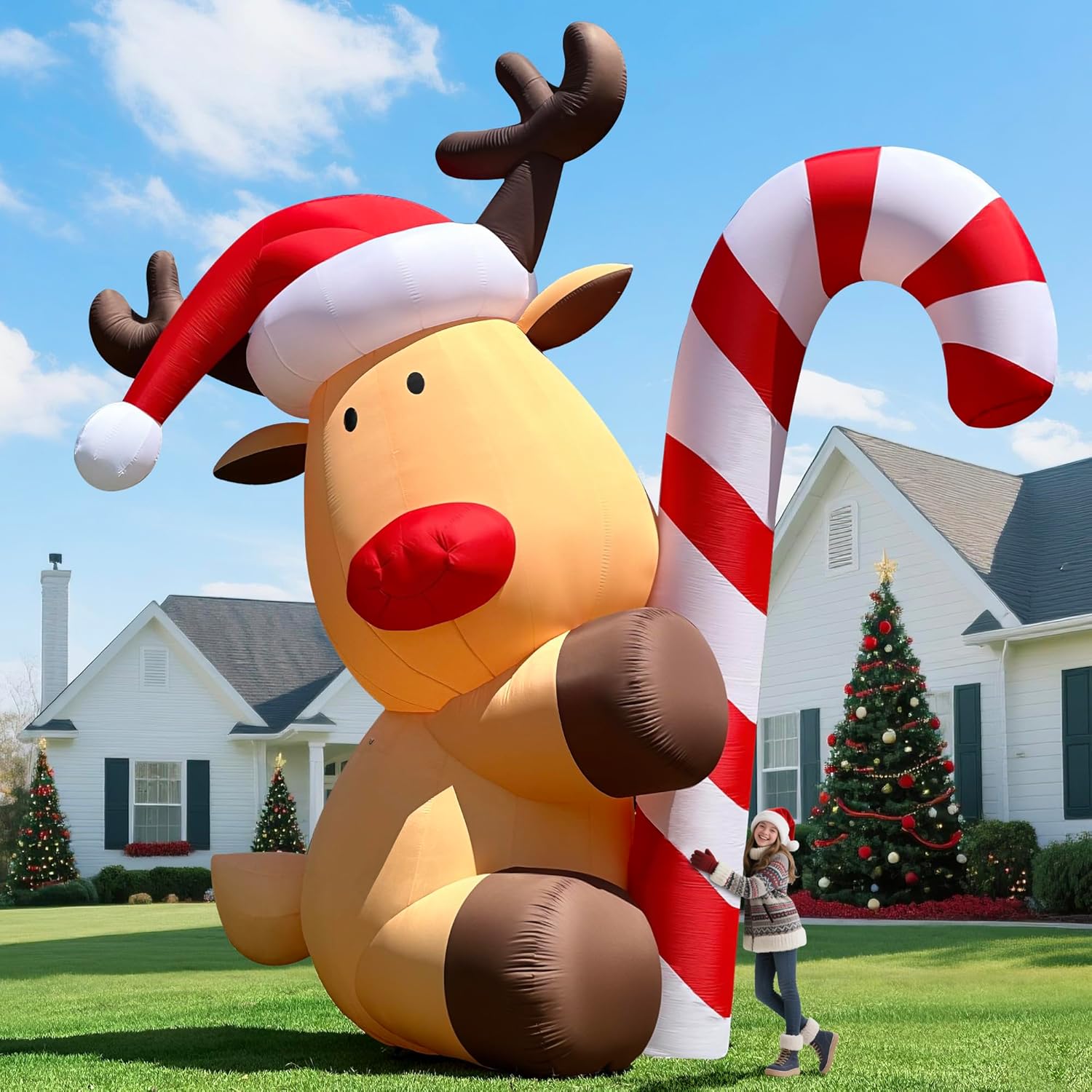 Amazon.com: Wellcomer 20Ft Giant Christmas Inflatable Reindeer with ...