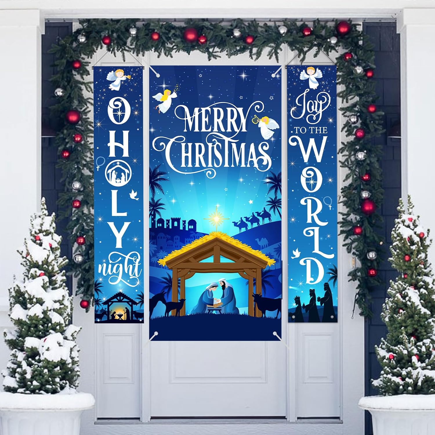 Amazon.com: Christmas Nativity Door Banner, Blue Merry Christmas Door ...