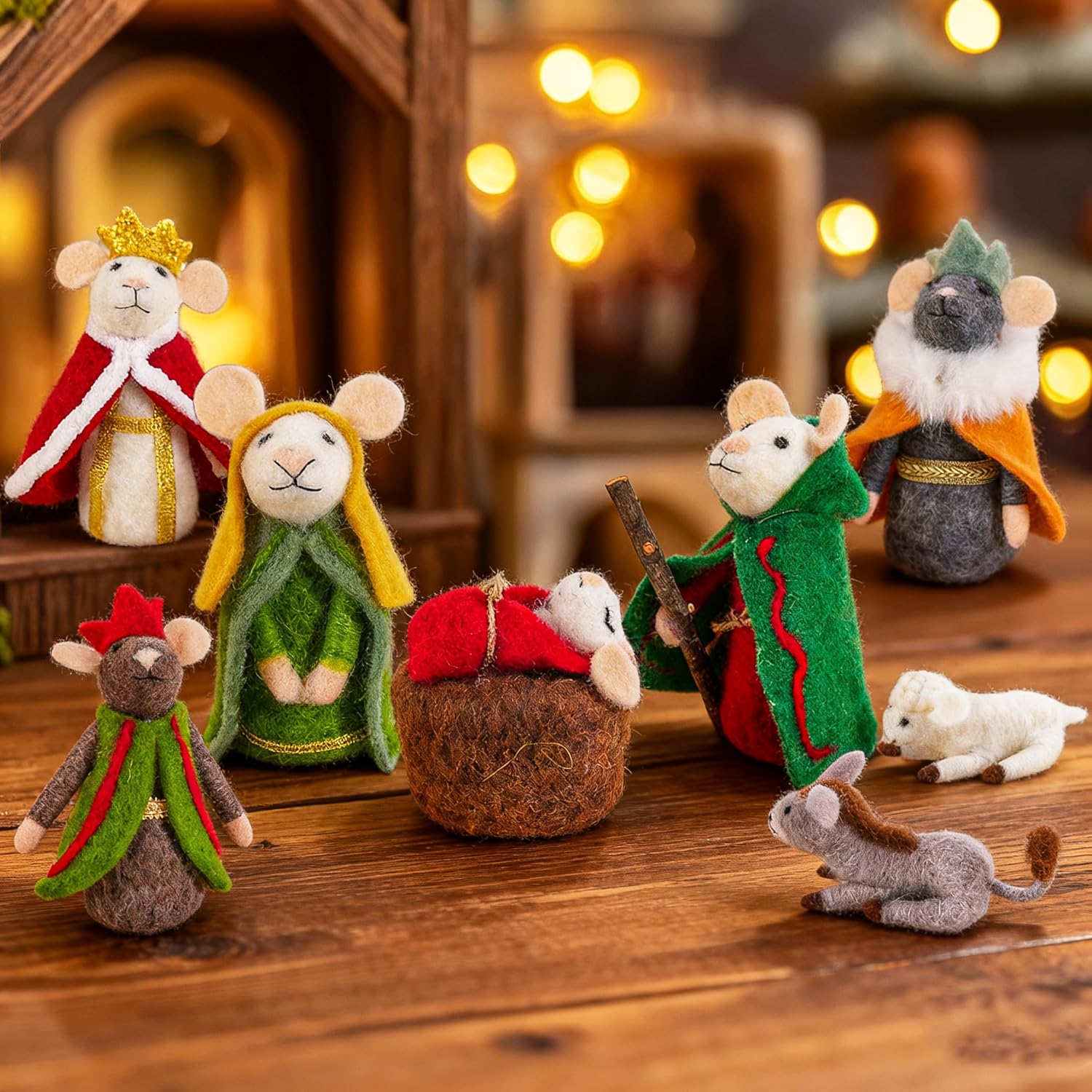 NEROSUN Christmas Little People Nativity Set, 8 Pcs Felt Mice Ornaments ...