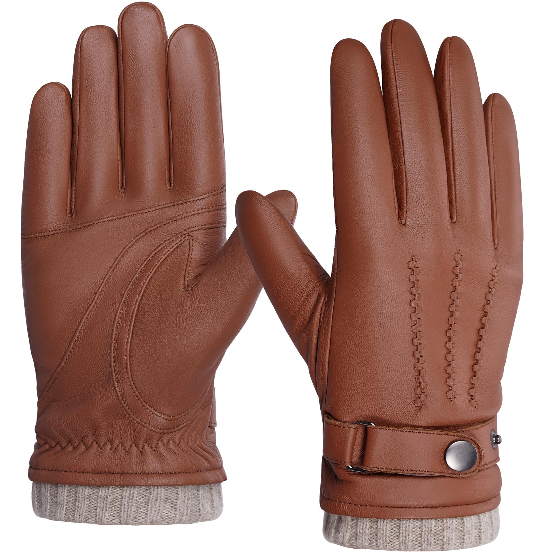 Amazon.com: BISON DENIM Sheepskin Leather Gloves for Men, Winter Warm ...