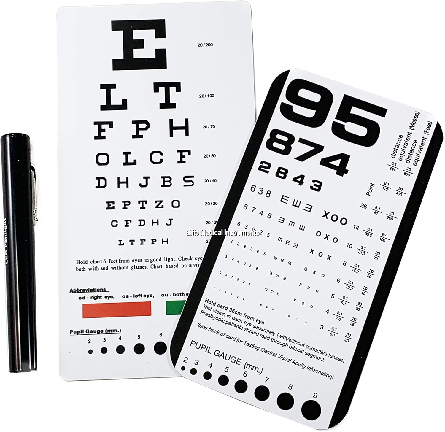 Amazon.com: EMI Rosenbaum and Snellen Pocket Eye Charts + LED Penlight ...