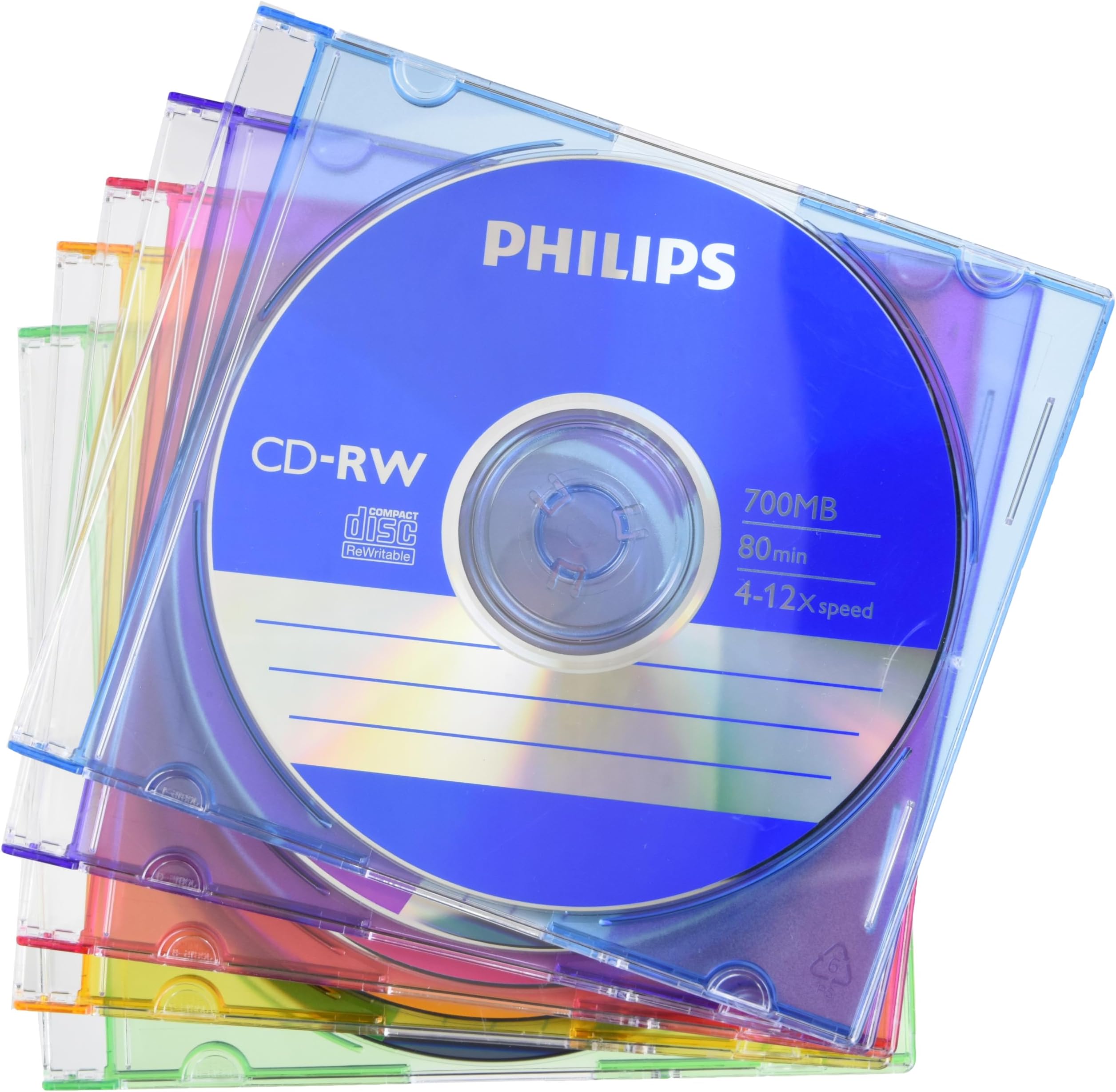 Philips CD-RW Rohlinge 80Min 700MB 4-12x 5er Slim Case Coloured: Amazon ...