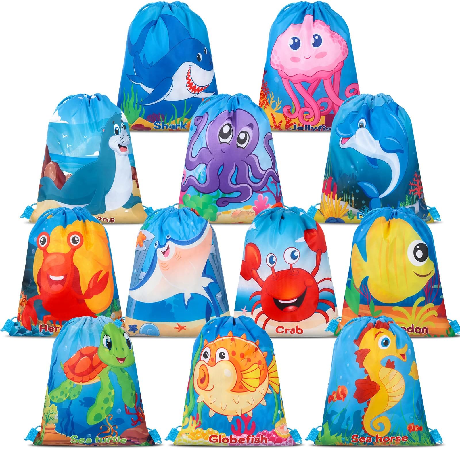 Amazon.com: Capoda 16 Pcs Ocean Waves Gift Bags Bulk Sea Drawstring ...