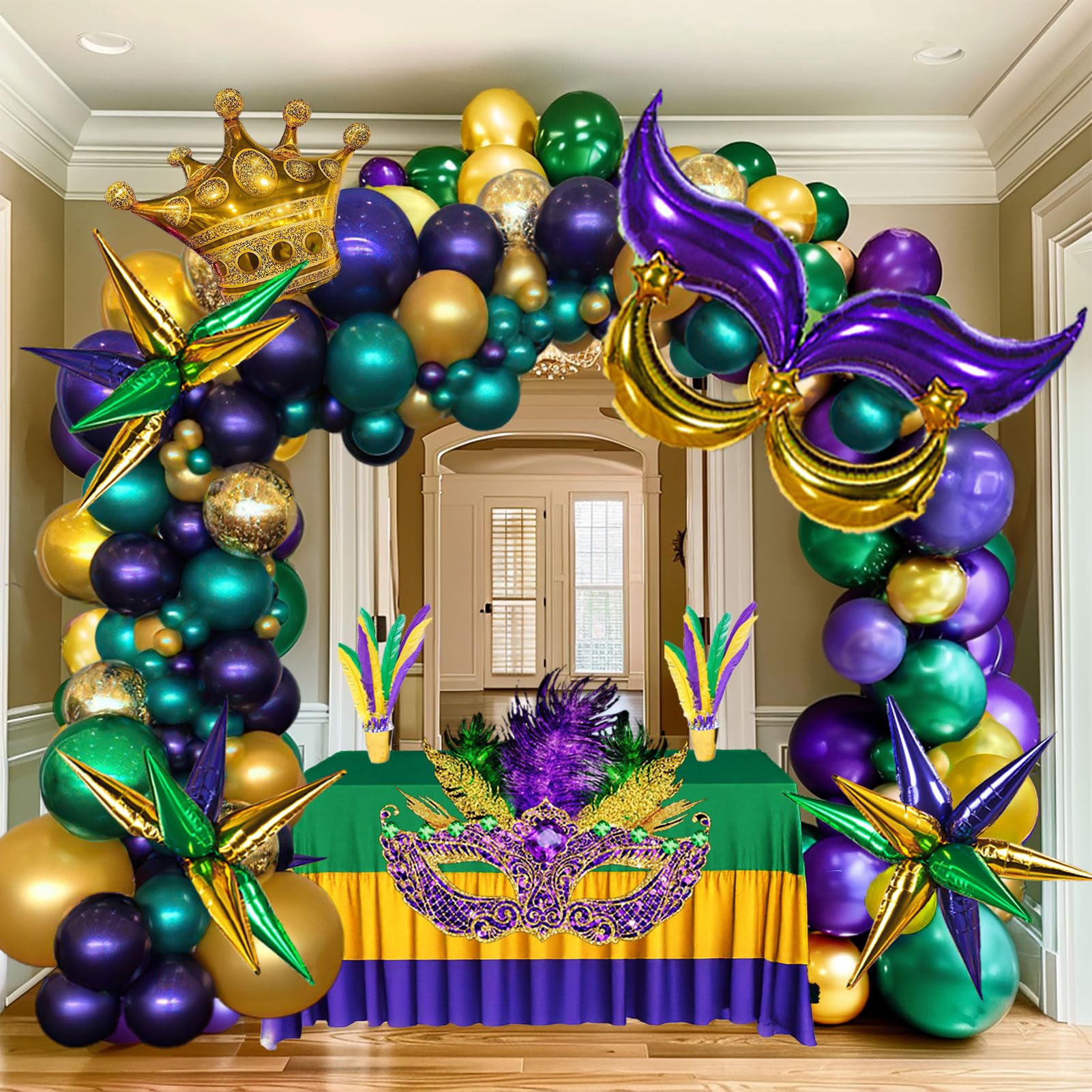 Amazon.com: Kozee Mardi Gras balloon garland arch kit 130pcs Double ...