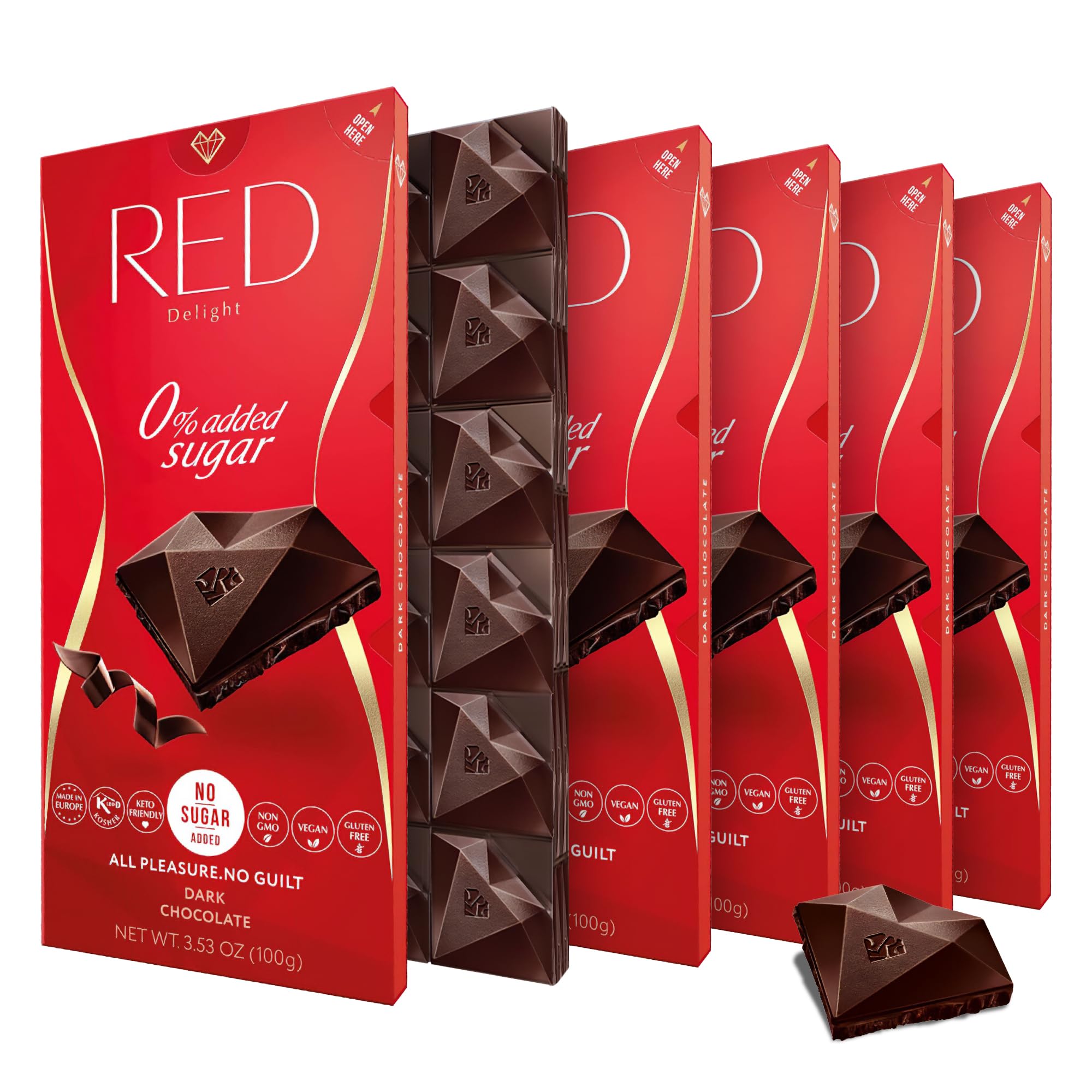 Amazon.com : Red Delight Dark Chocolate Bars 3.53 oz, Pack of 6 Full ...