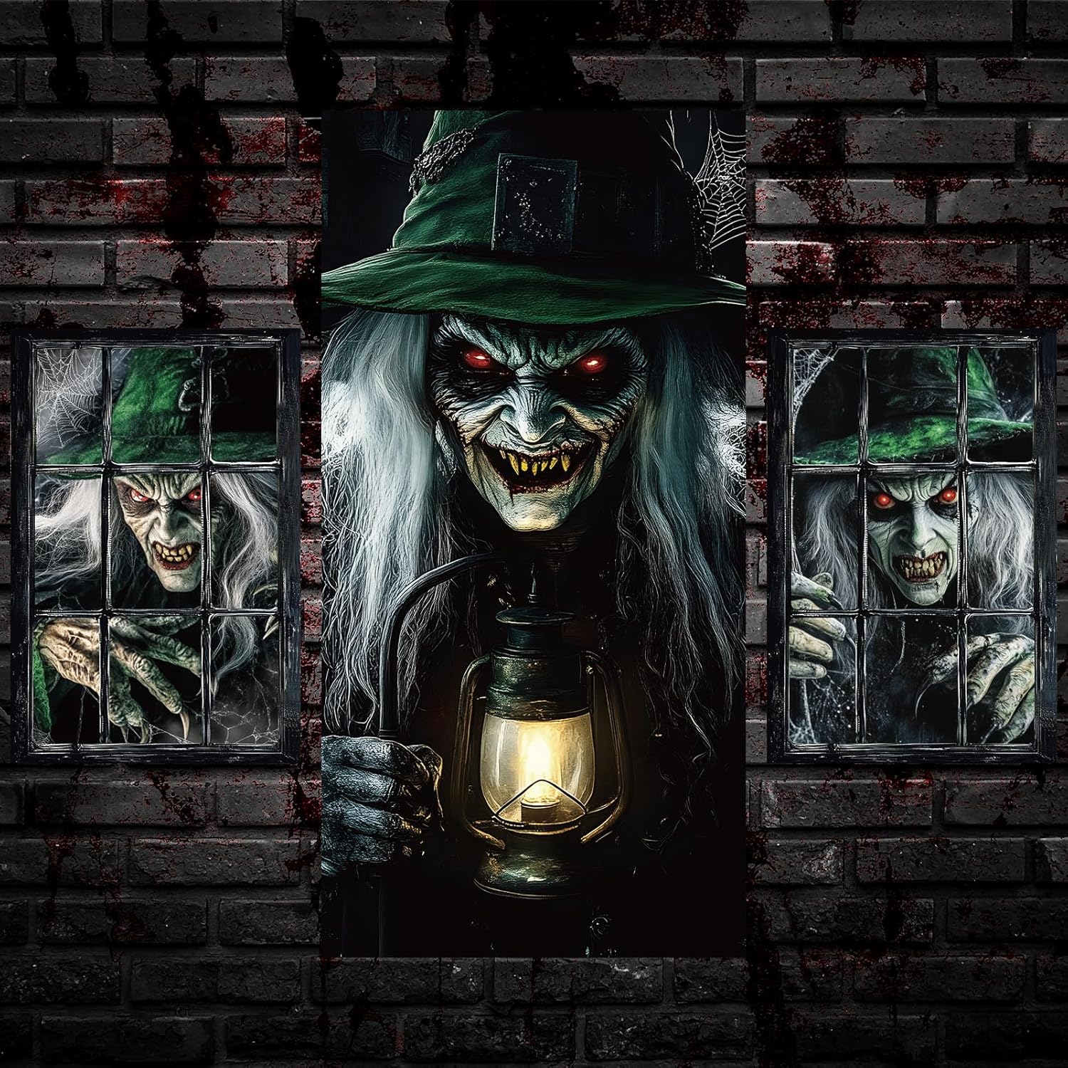 Amazon.com: 3Pcs Halloween Witch Window Door Covers Decorations Scary ...